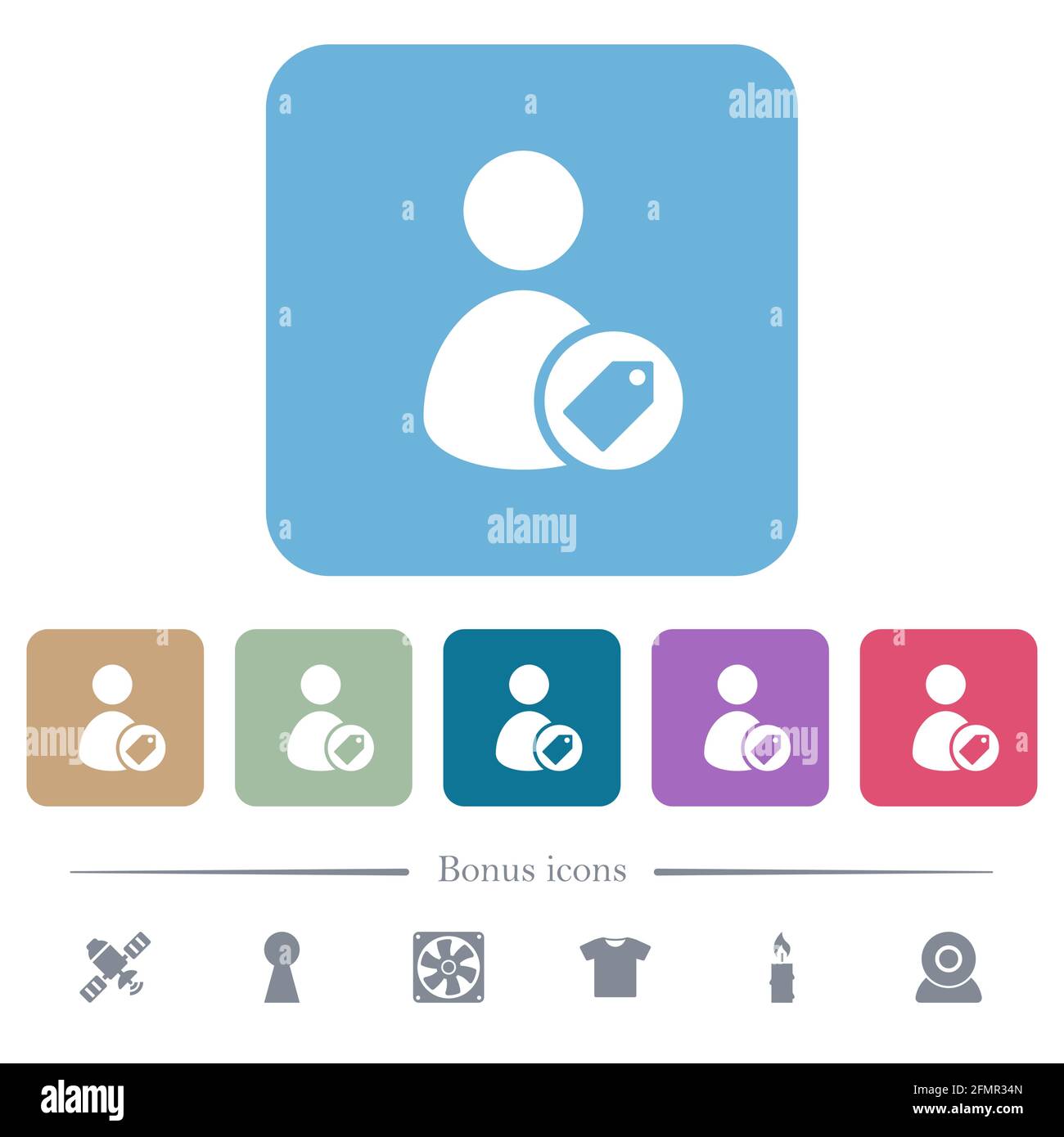 Tagging user white flat icons on color rounded square backgrounds. 6 ...