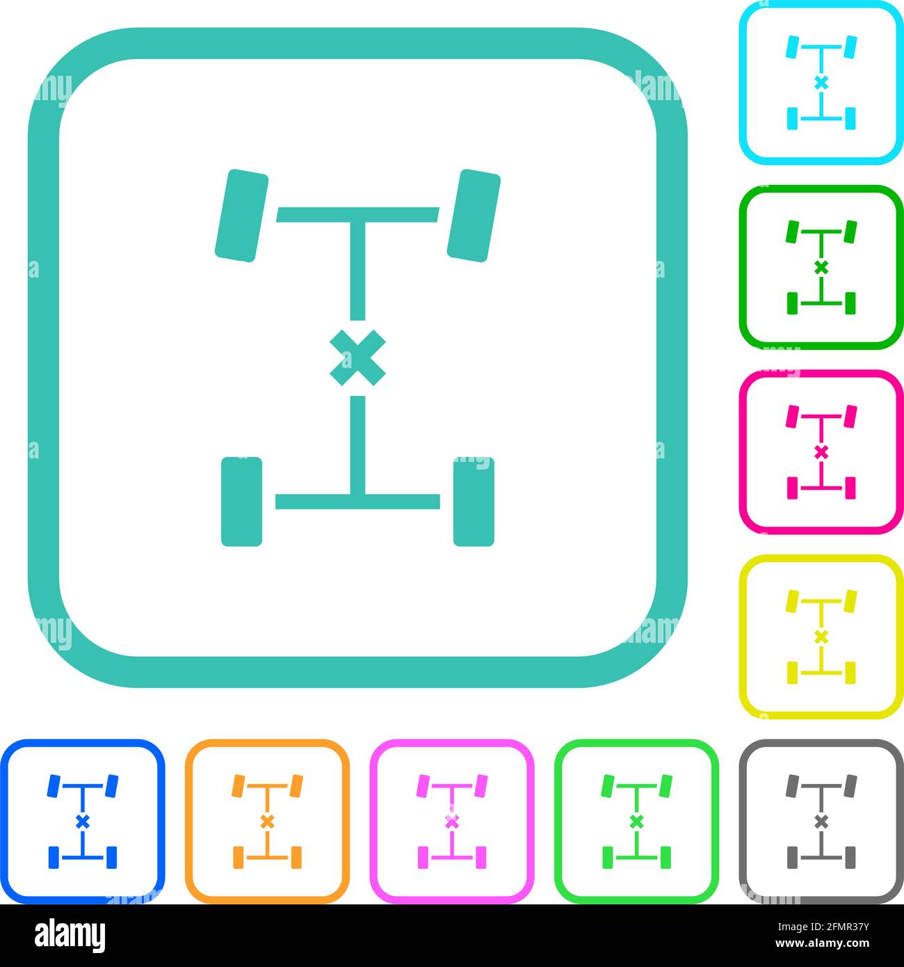 Central differential lock vivid colored flat icons in curved borders on ...