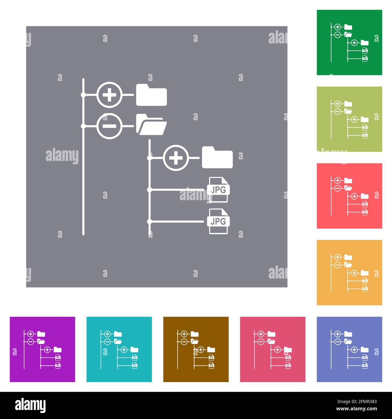 File browser with jpg files flat icons on simple color square ...