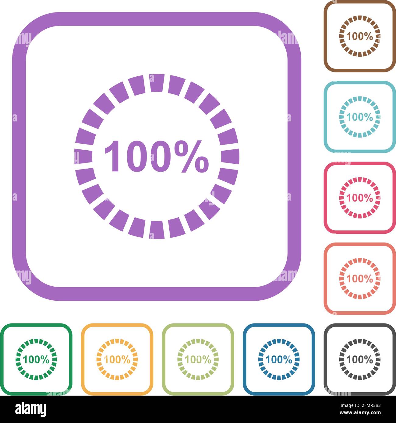 100 percent loaded simple icons in color rounded square frames on white ...