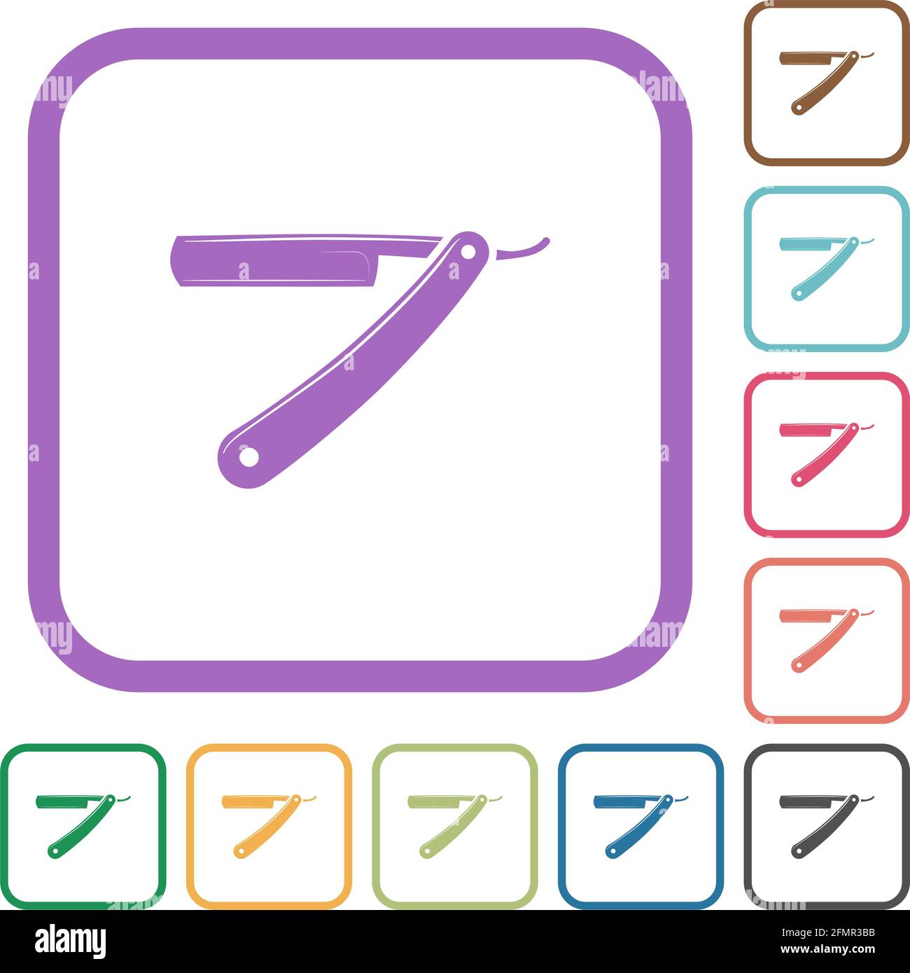 Straight razor simple icons in color rounded square frames on white ...