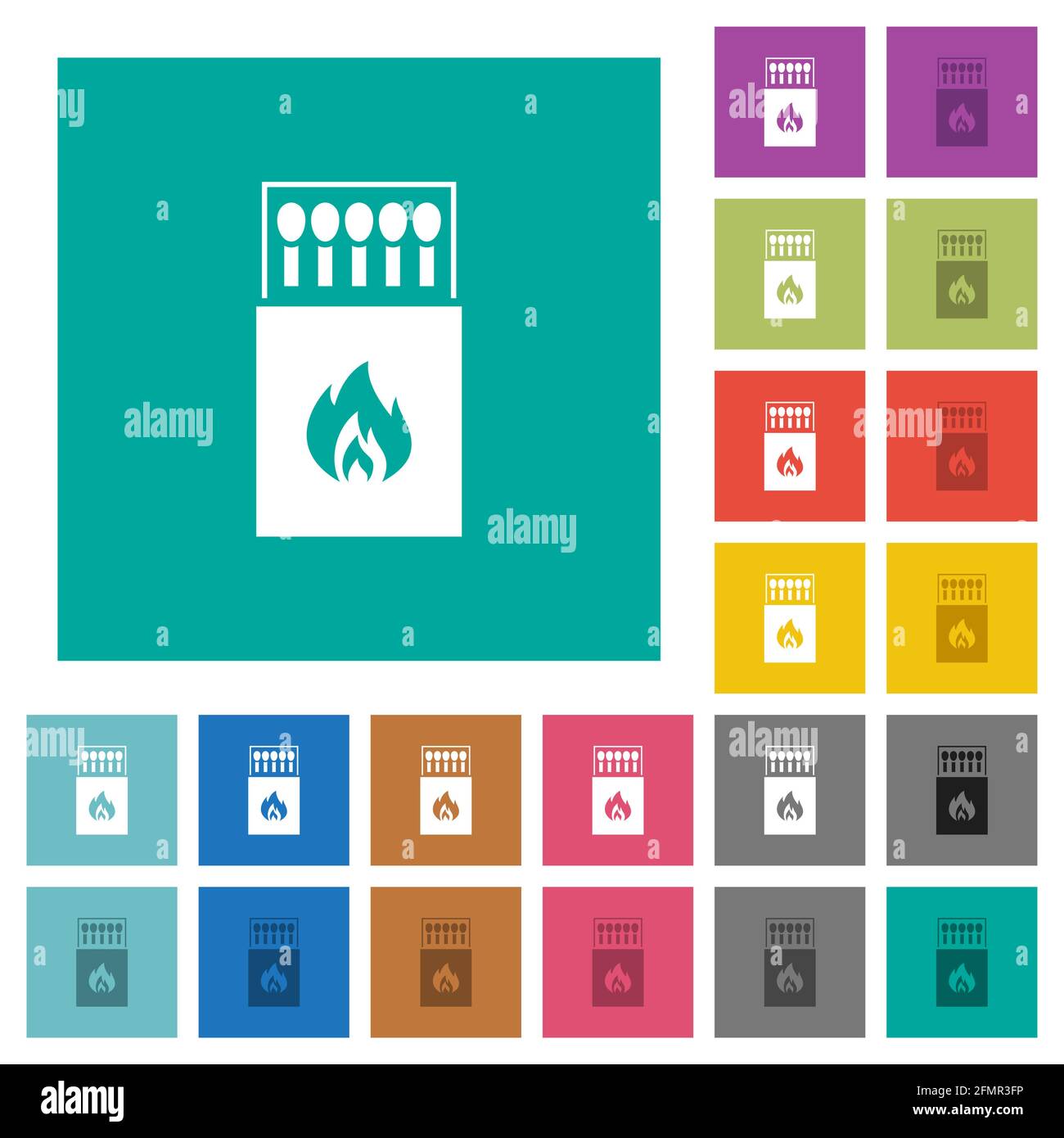 Box of matches multi colored flat icons on plain square backgrounds ...