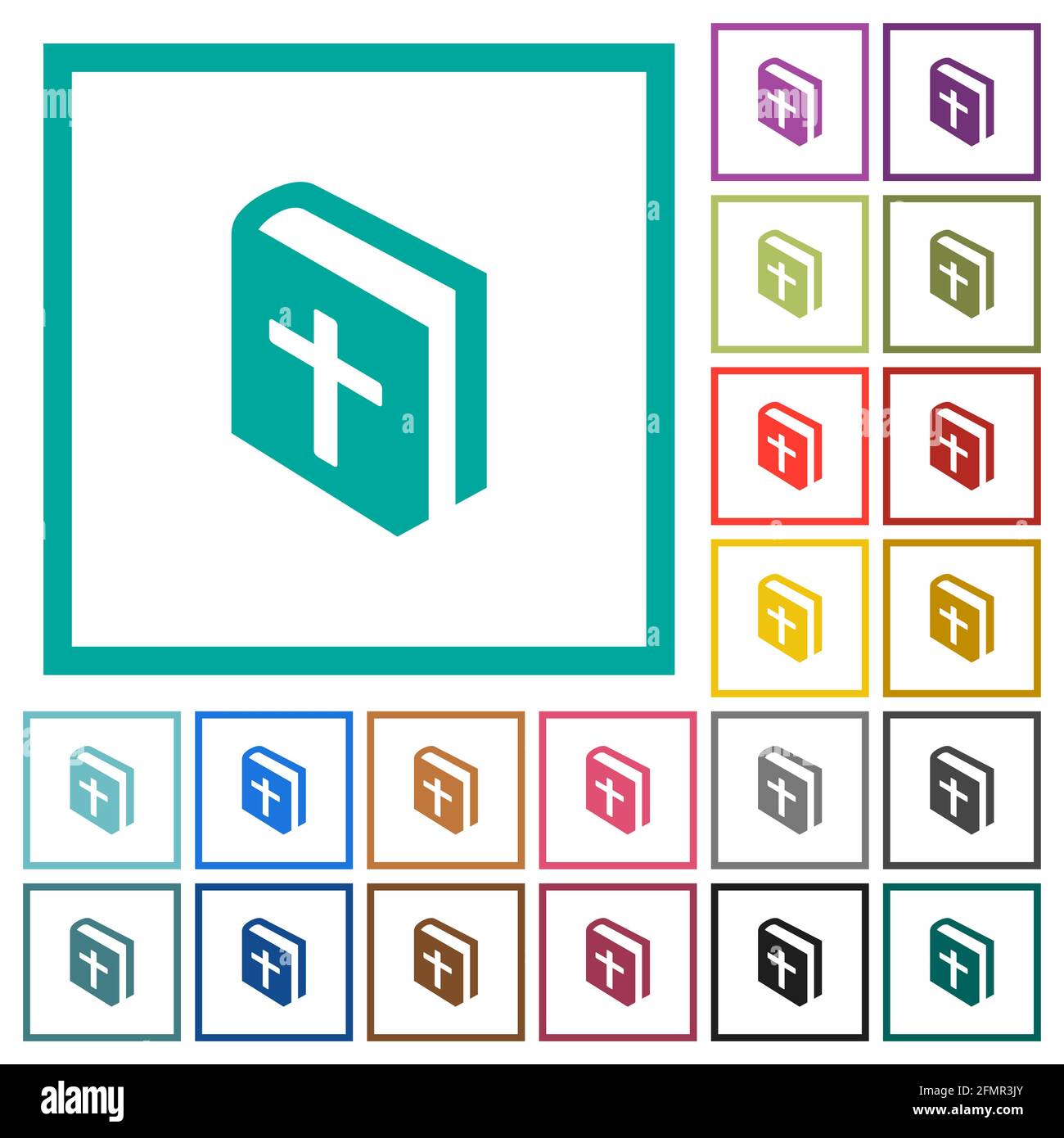 Holy bible flat color icons with quadrant frames on white background ...
