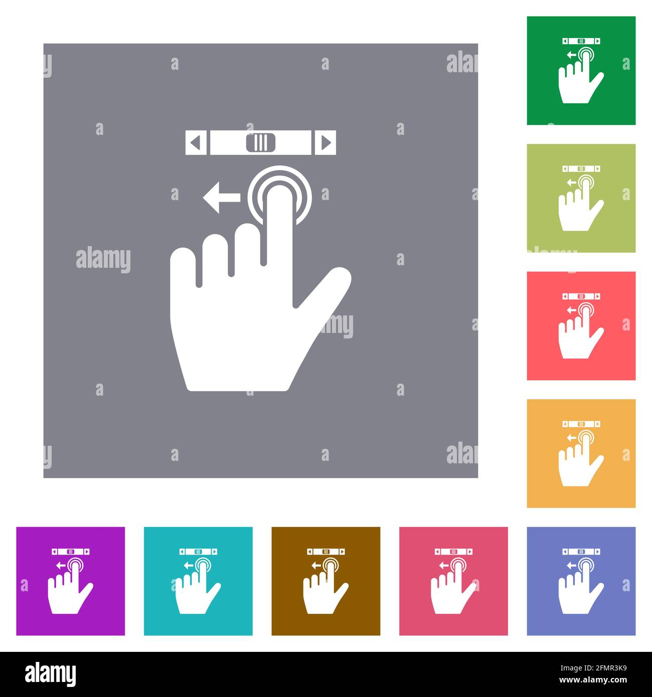 Left handed scroll left gesture flat icons on simple color square ...