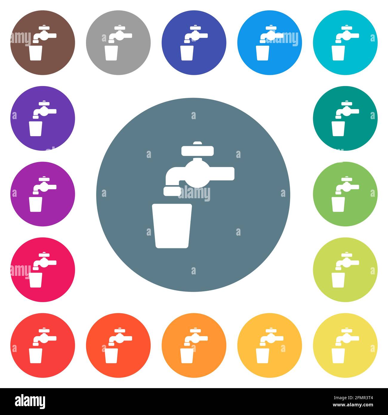 Drinking water flat white icons on round color backgrounds. 17 ...