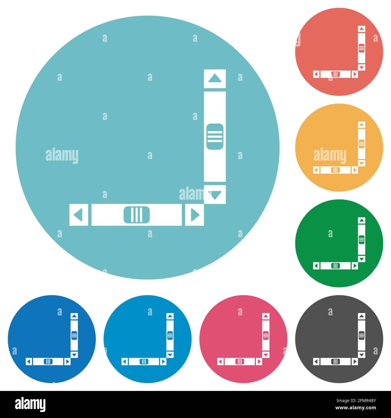 Vertical and horizontal scroll bars flat white icons on round color ...