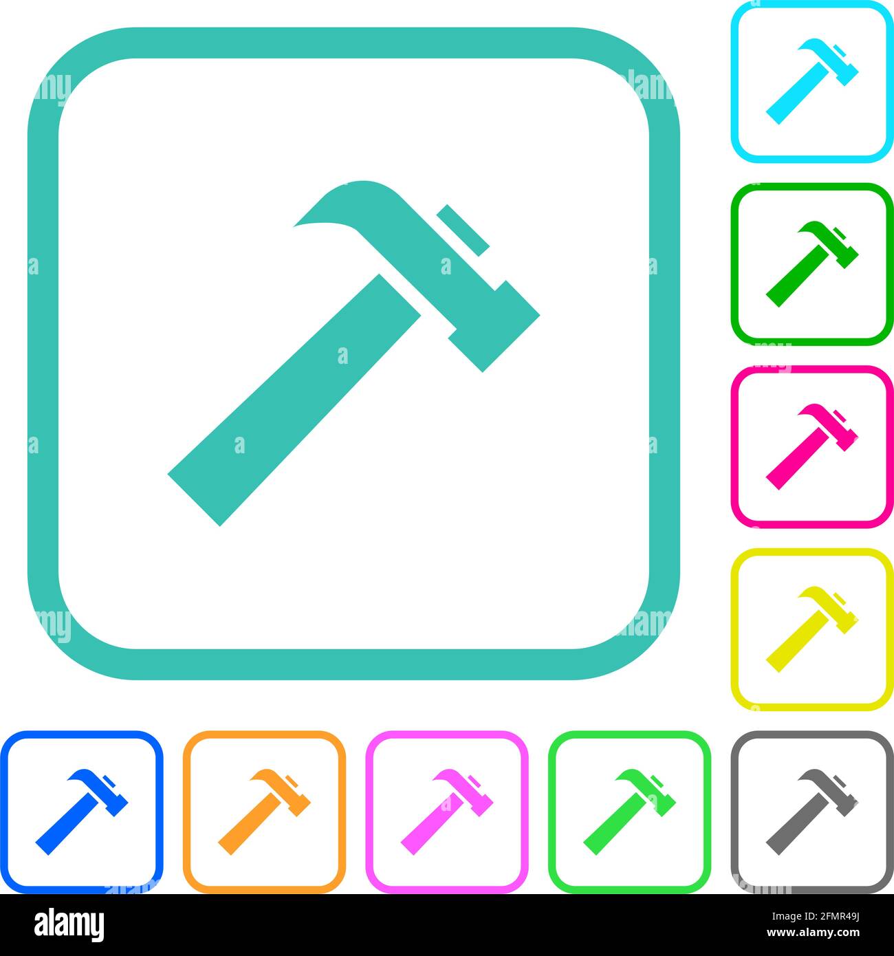 Old hammer vivid colored flat icons in curved borders on white ...