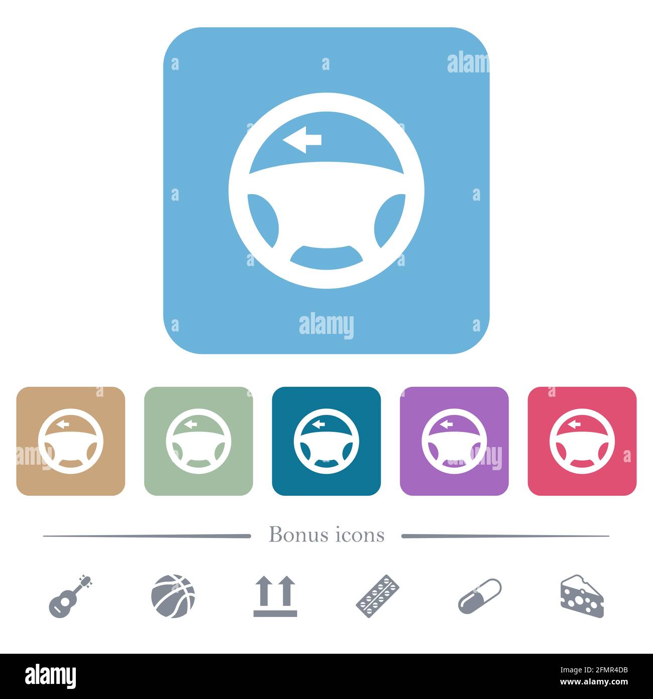 Car turn left signal dashboard light white flat icons on color rounded ...