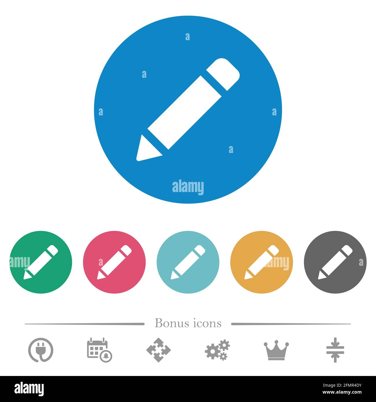 Single pencil with rubber flat white icons on round color backgrounds ...