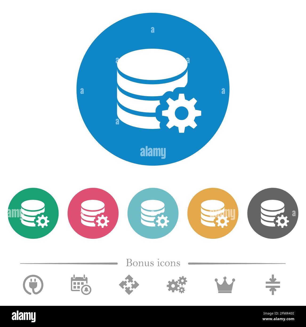 Database configuration flat white icons on round color backgrounds. 6 ...