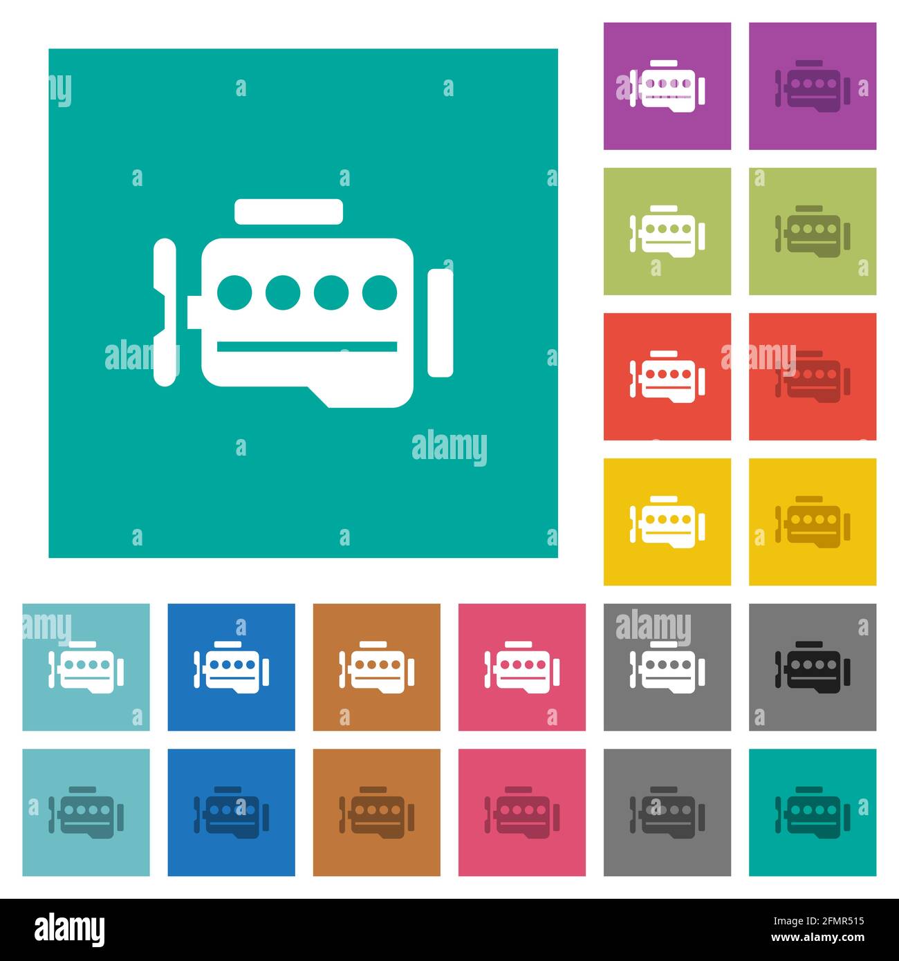 Engine symbol multi colored flat icons on plain square backgrounds ...