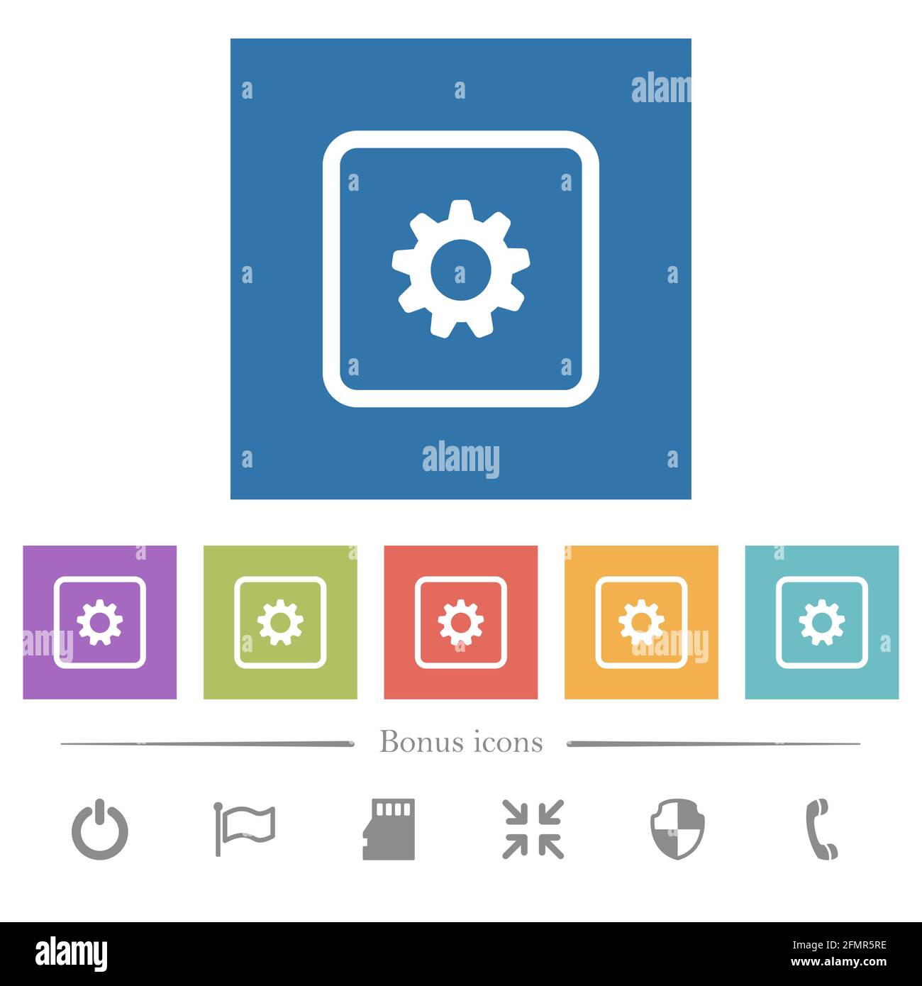 Object settings flat white icons in square backgrounds. 6 bonus icons ...
