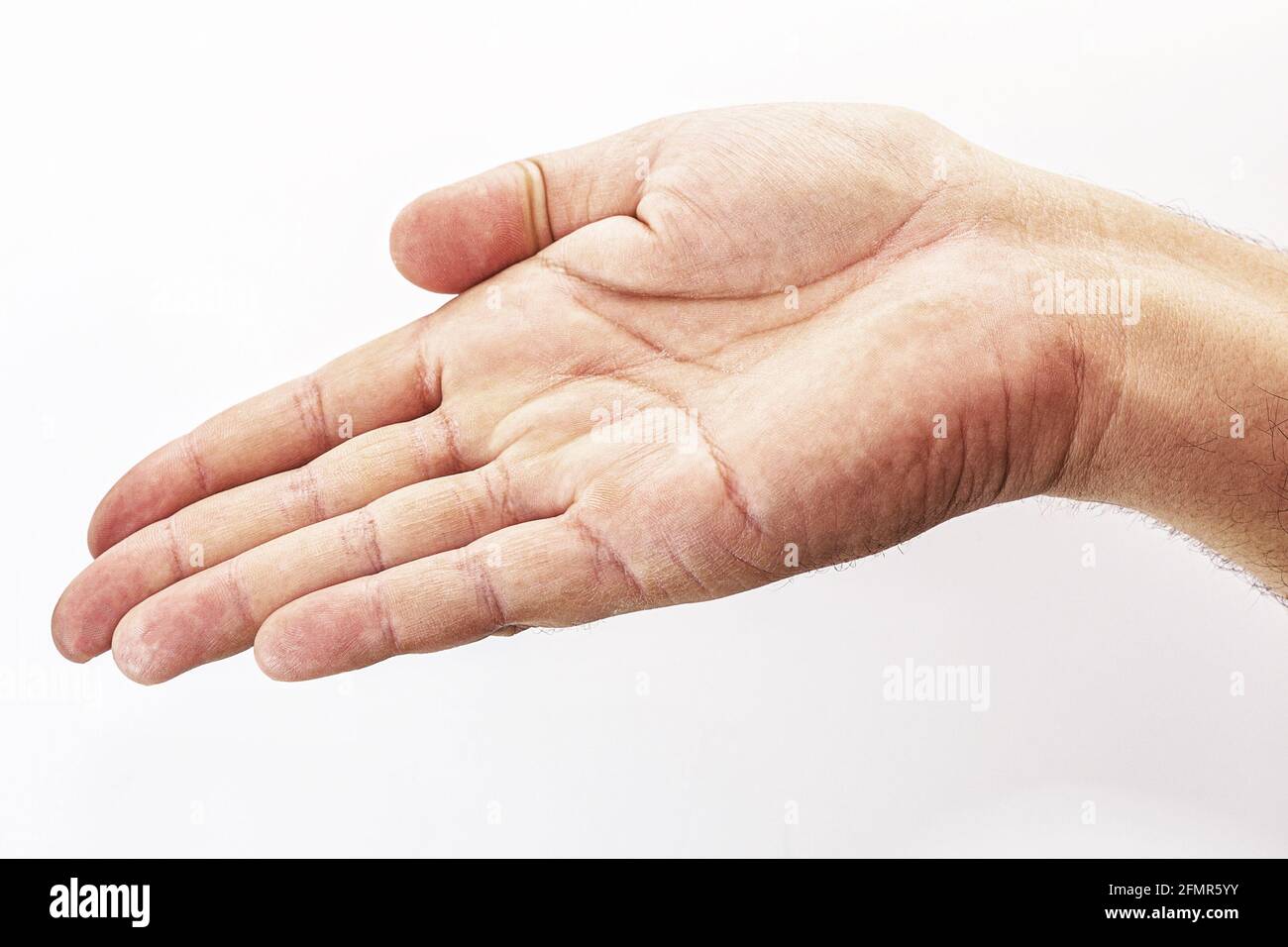 male hand of adult man in management of receiving or asking, parched ...