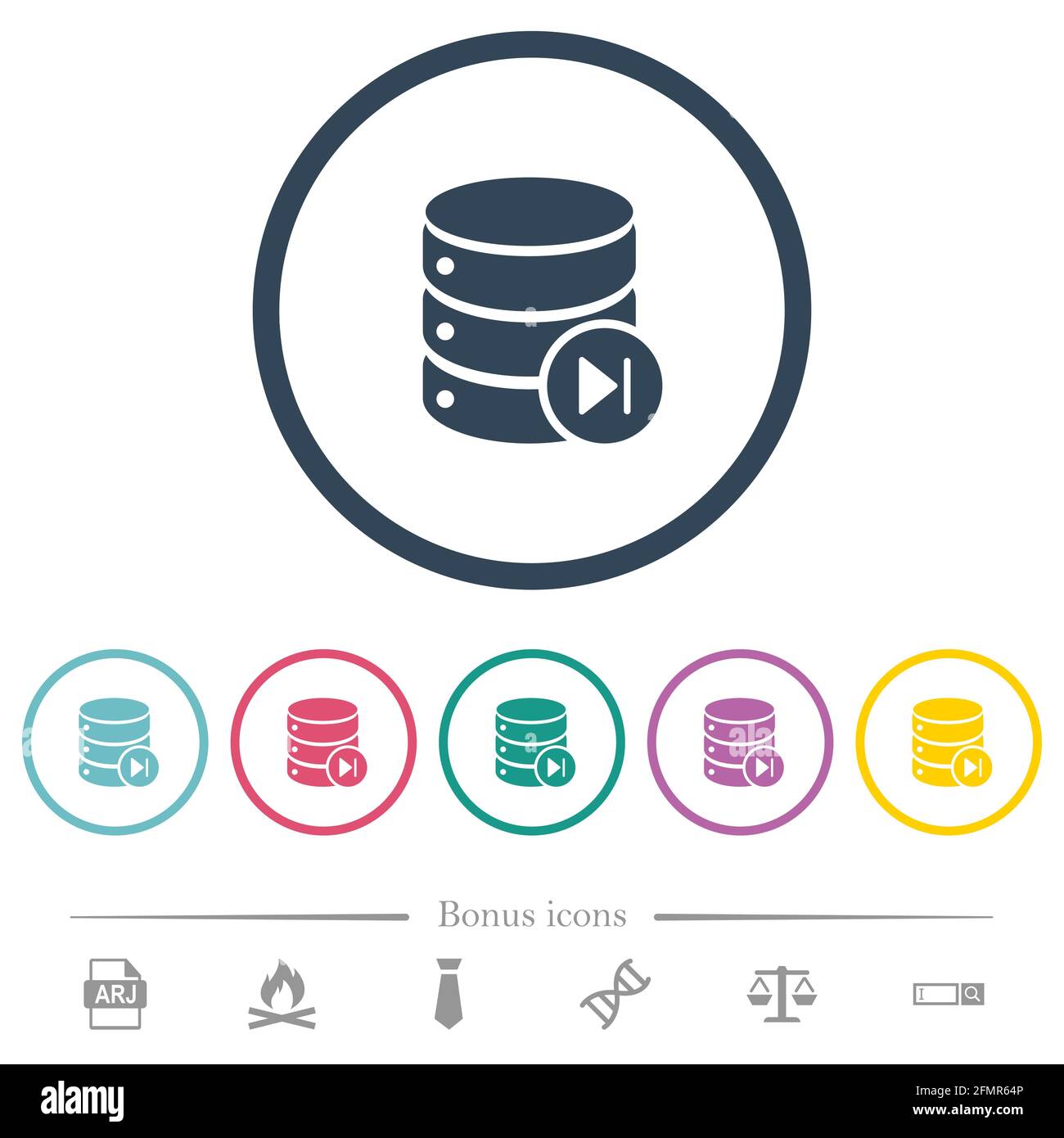 Database macro next flat color icons in round outlines. 6 bonus icons ...
