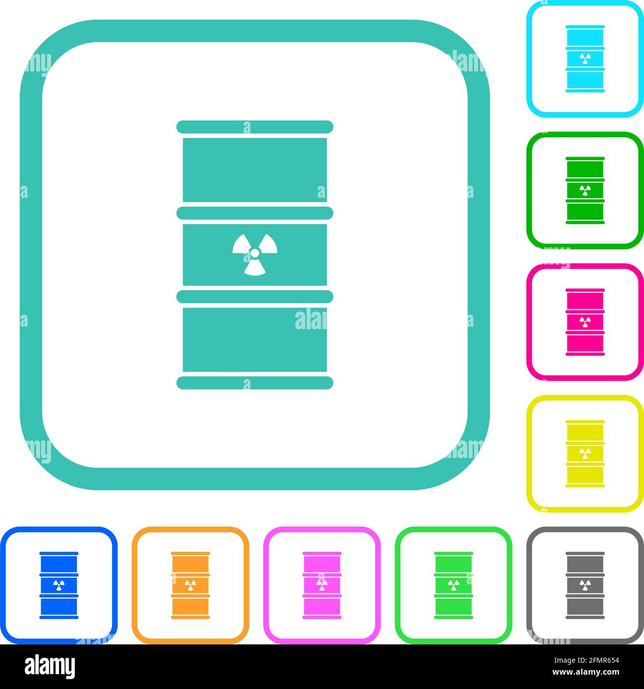 Radioactive waste vivid colored flat icons in curved borders on white ...