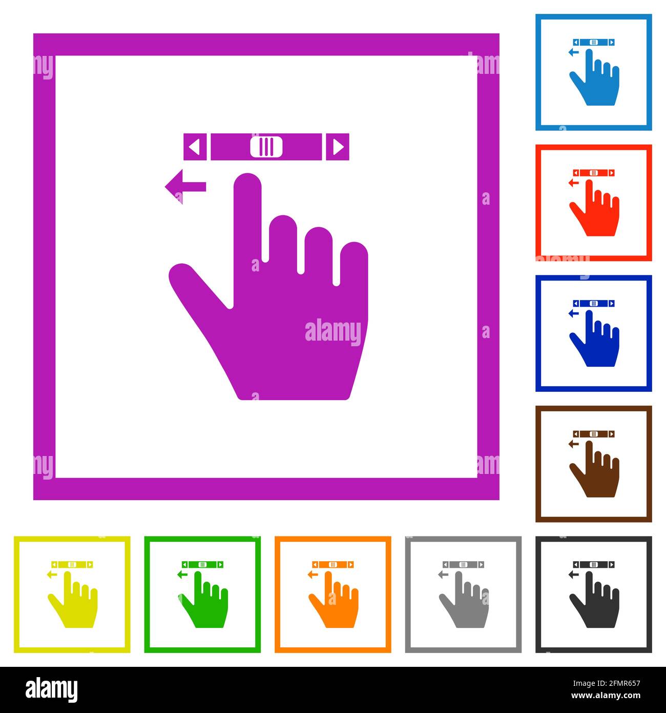 right handed scroll left gesture flat color icons in square frames on ...