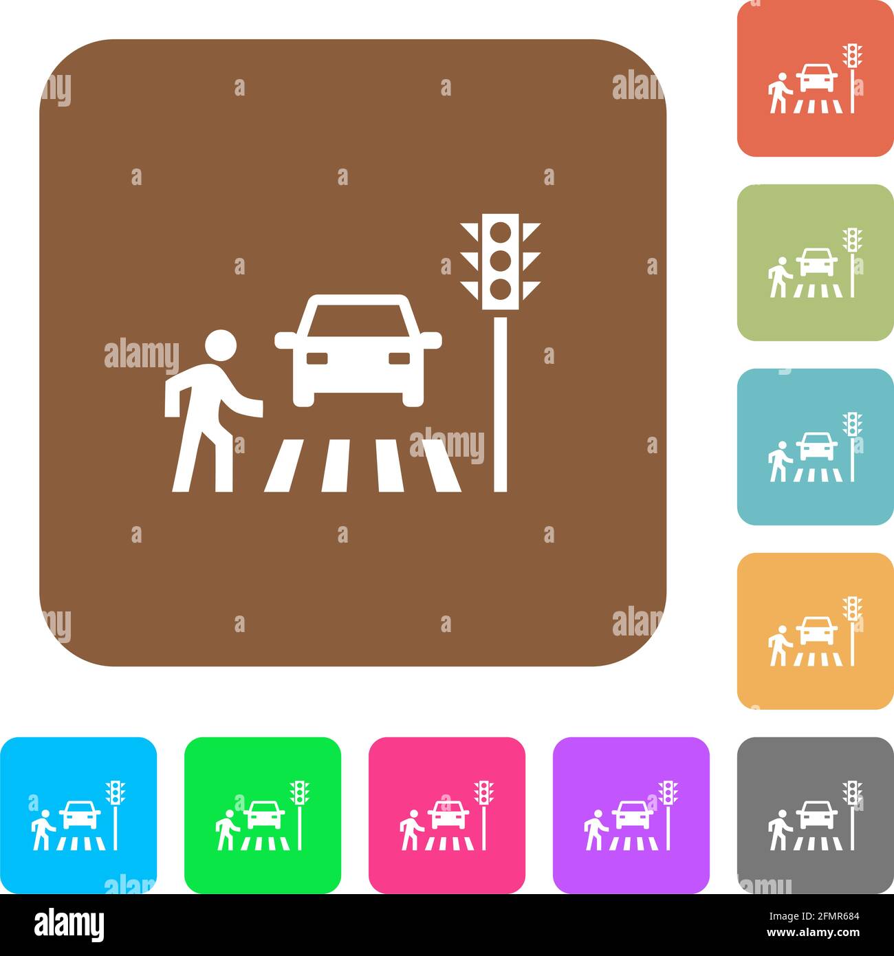 Pedestrian crossing flat icons on rounded square vivid color backgrounds Stock Vector Image ...