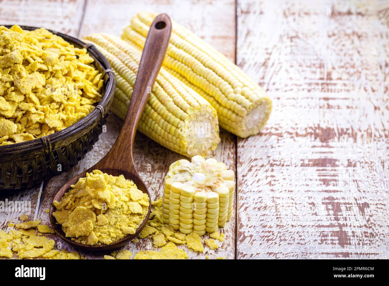 flakes of brazil maize flour, used as an ingredient in brazilian ...