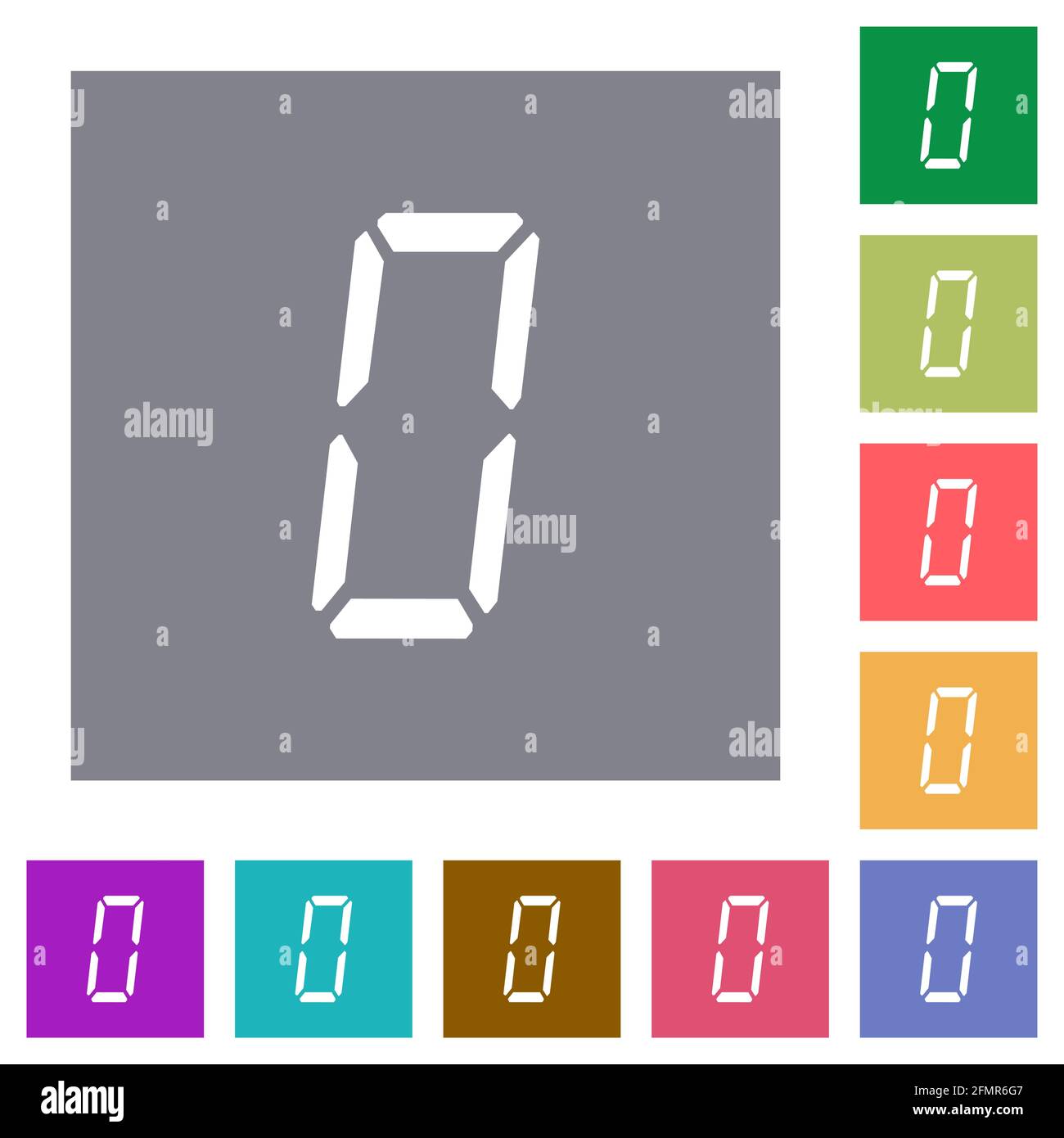 digital number zero of seven segment type flat icons on simple color ...