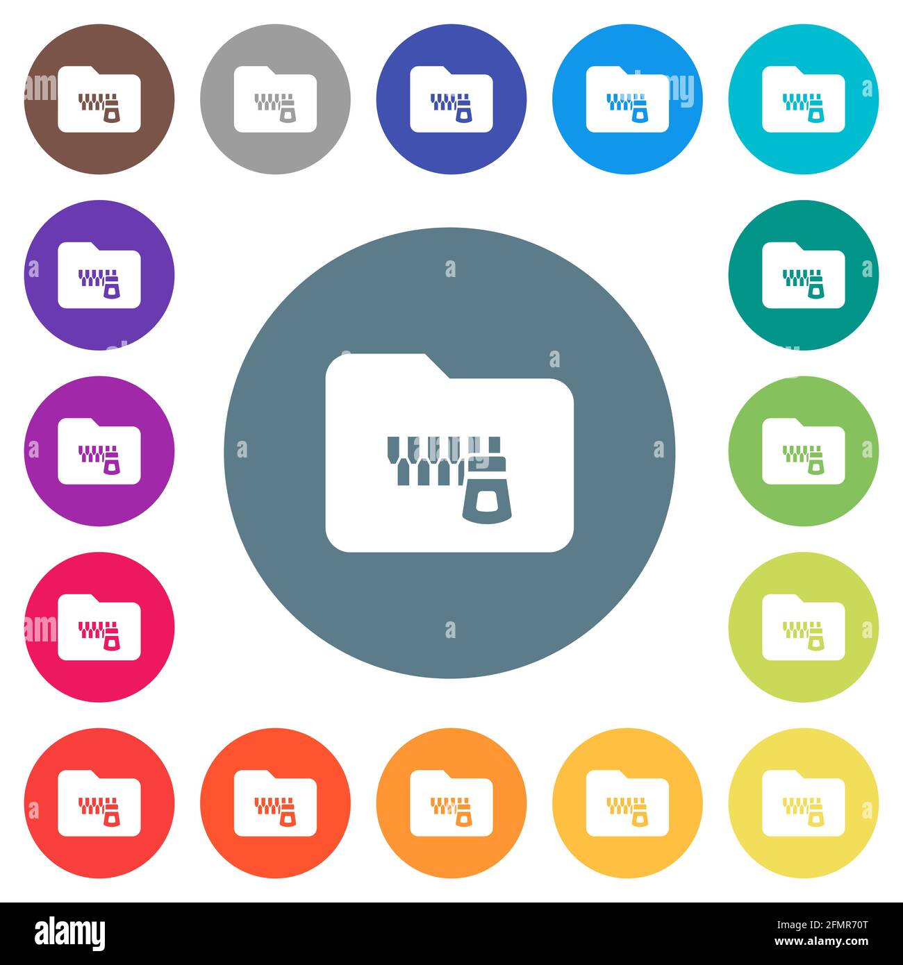 Zipped folder flat white icons on round color backgrounds. 17 ...