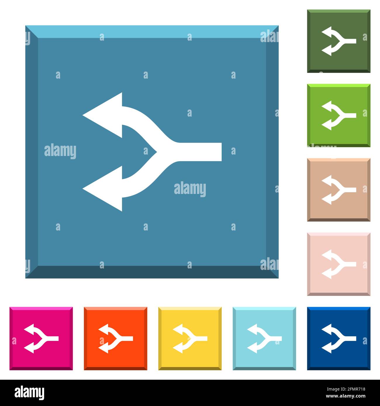 Split arrows left white icons on edged square buttons in various trendy ...