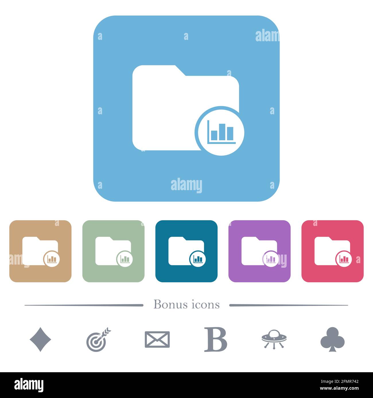 Directory usage statistics white flat icons on color rounded square ...