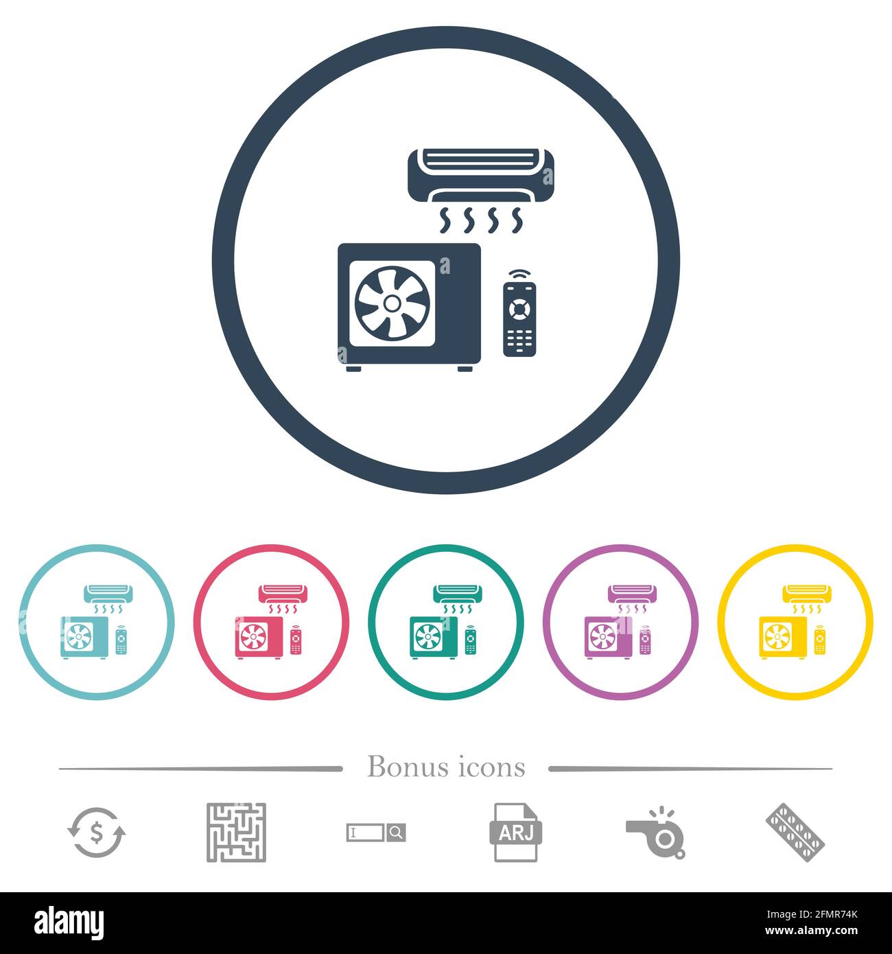 Air conditioning system flat color icons in round outlines. 6 bonus ...