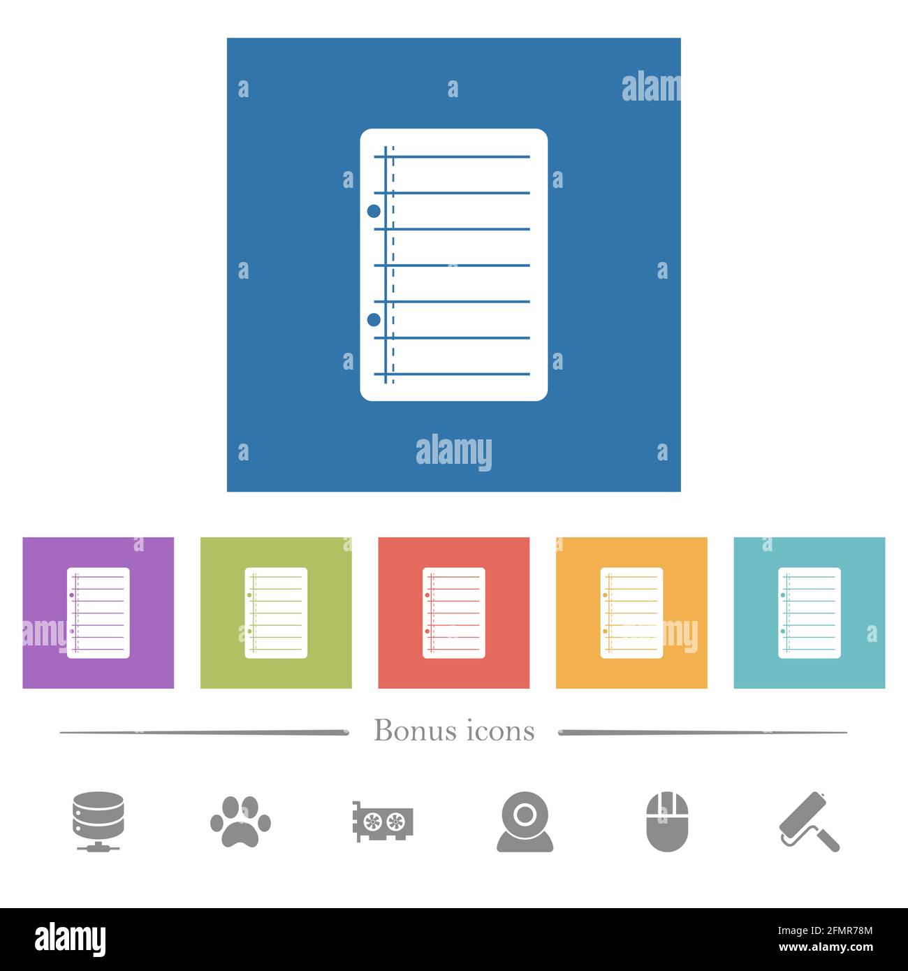 Scratch pad flat white icons in square backgrounds. 6 bonus icons ...