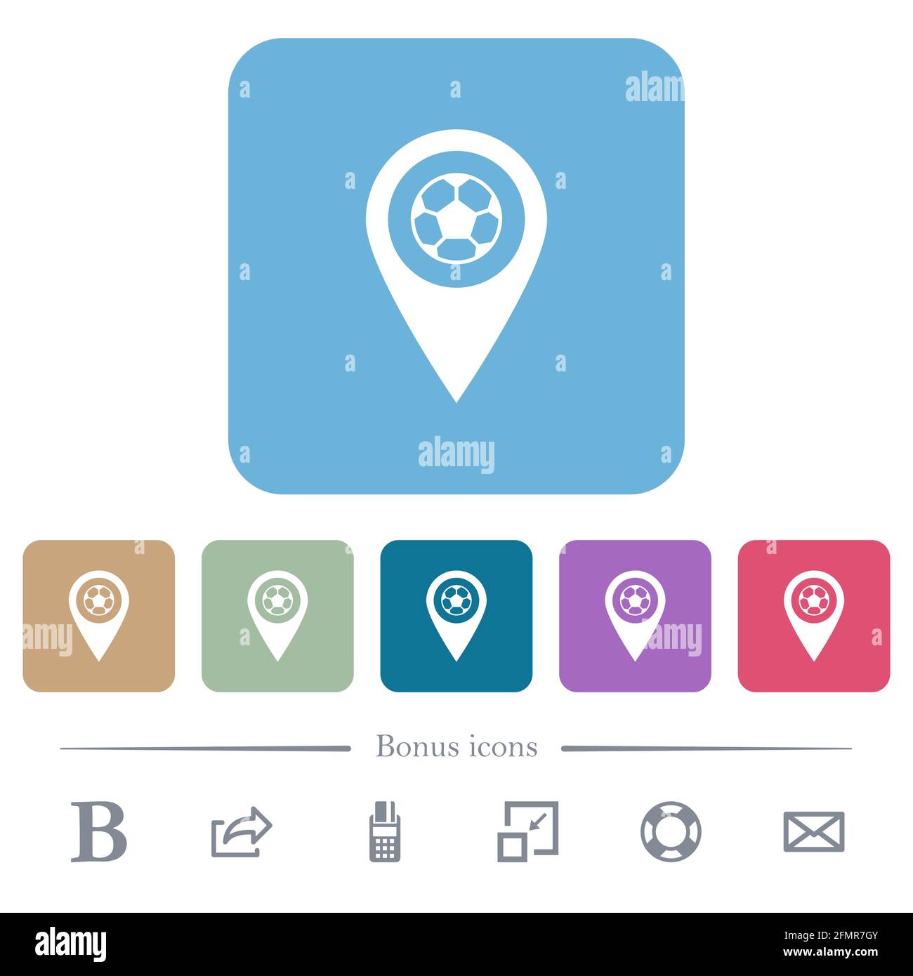 Stadium GPS map location white flat icons on color rounded square ...