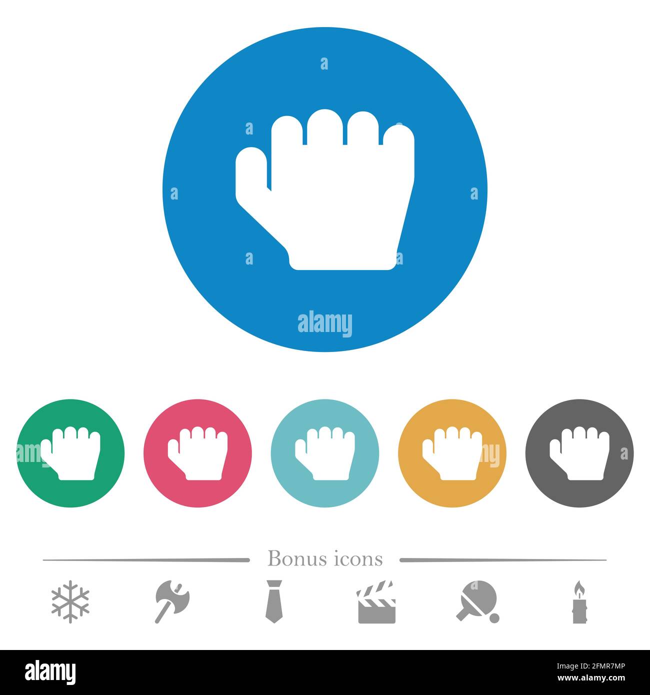 Right handed grab gesture flat white icons on round color backgrounds ...