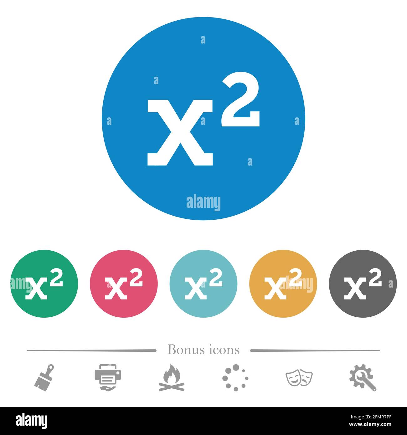 Math exponentiation flat white icons on round color backgrounds. 6 ...