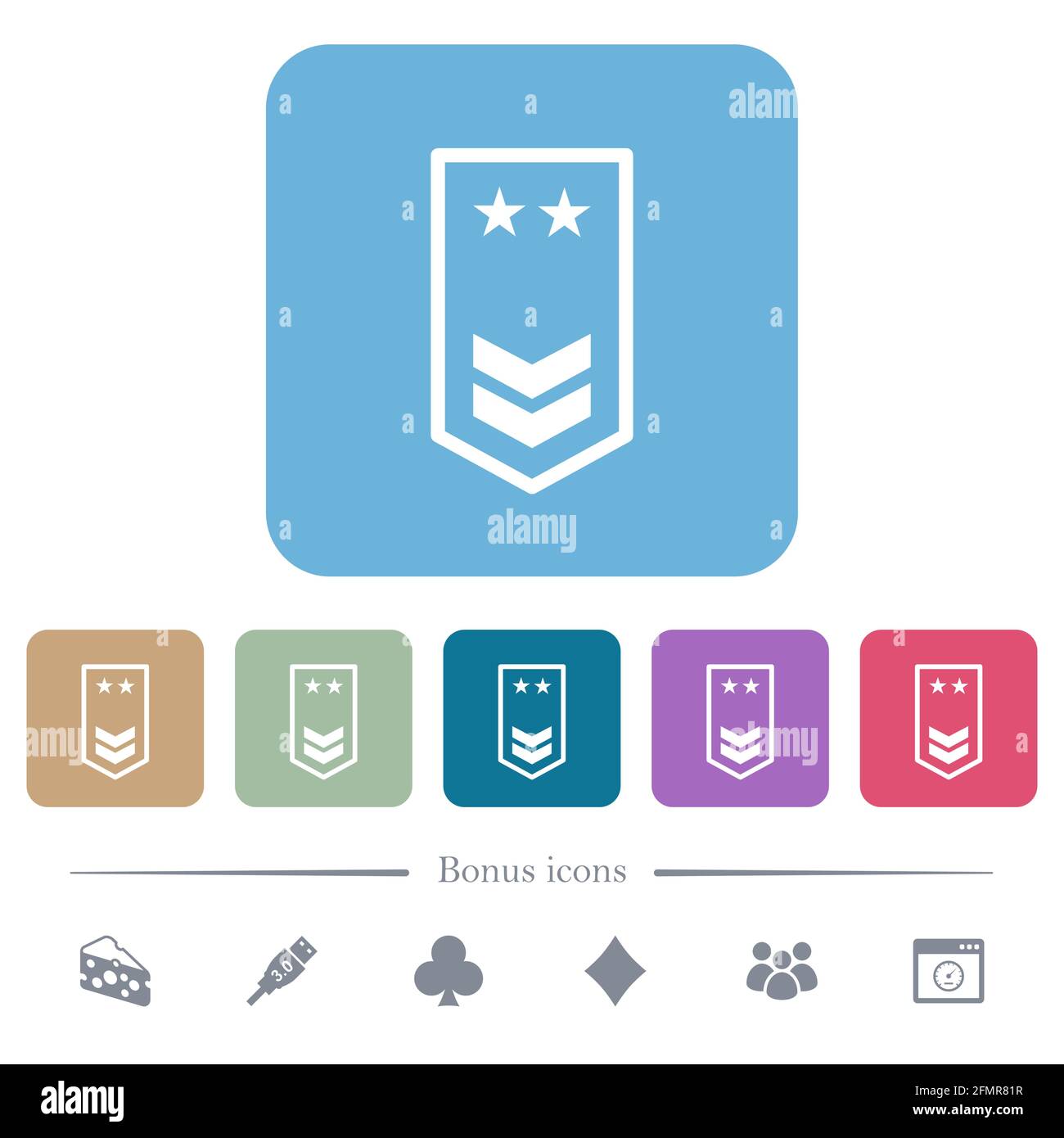 military insignia with two chevrons and two stars white flat icons on ...