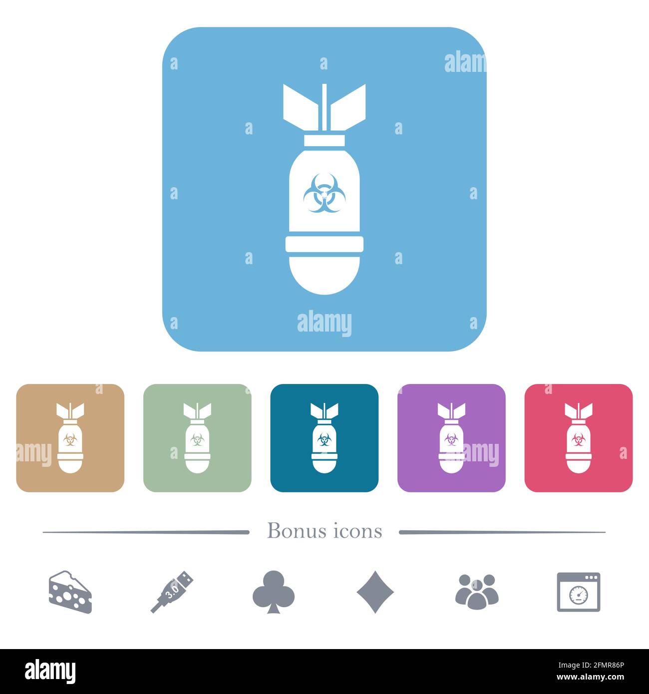 Biohazard bomb white flat icons on color rounded square backgrounds. 6 ...