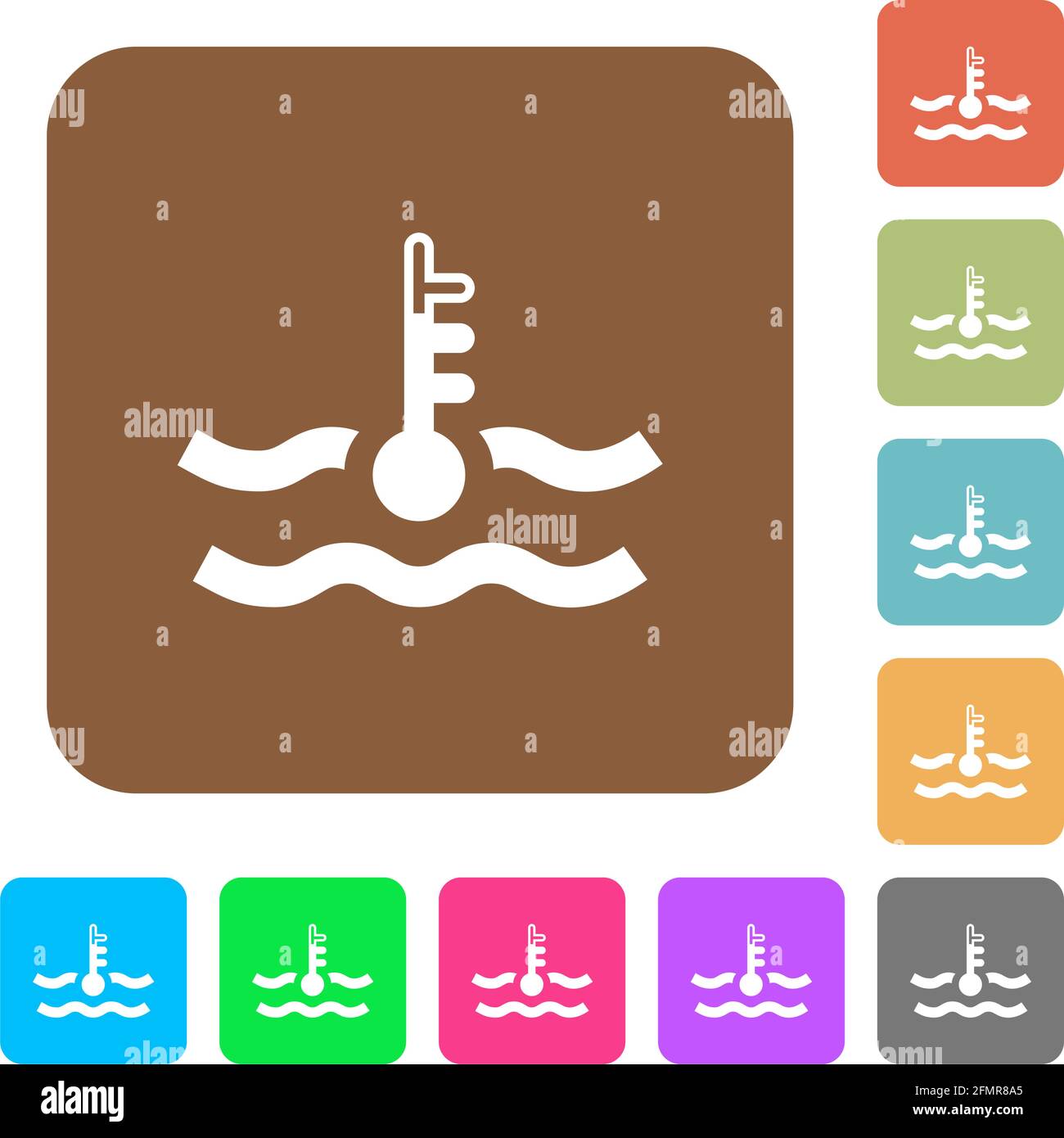 Warm temperature engine coolant flat icons on rounded square vivid ...
