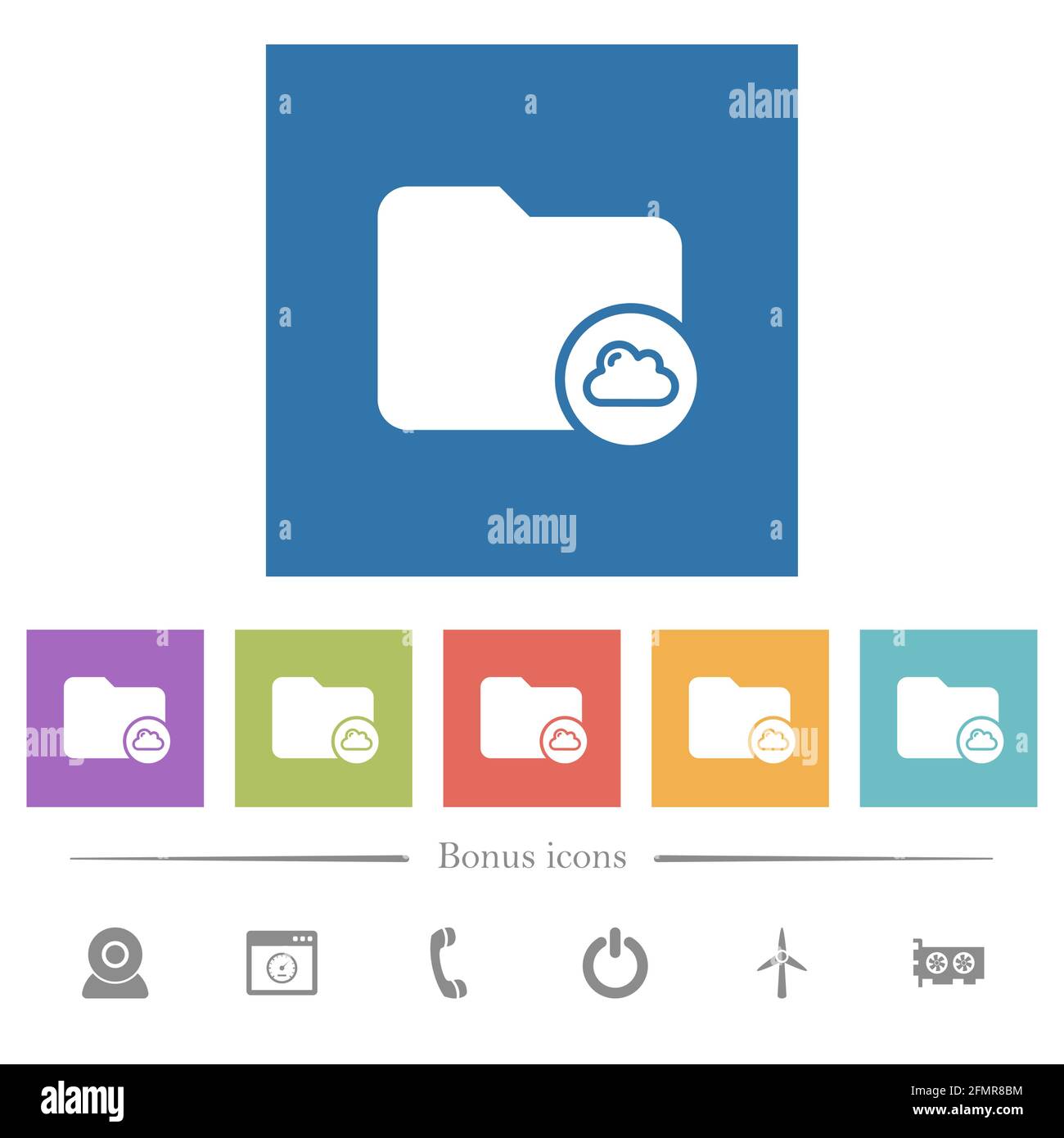 Cloud directory flat white icons in square backgrounds. 6 bonus icons ...