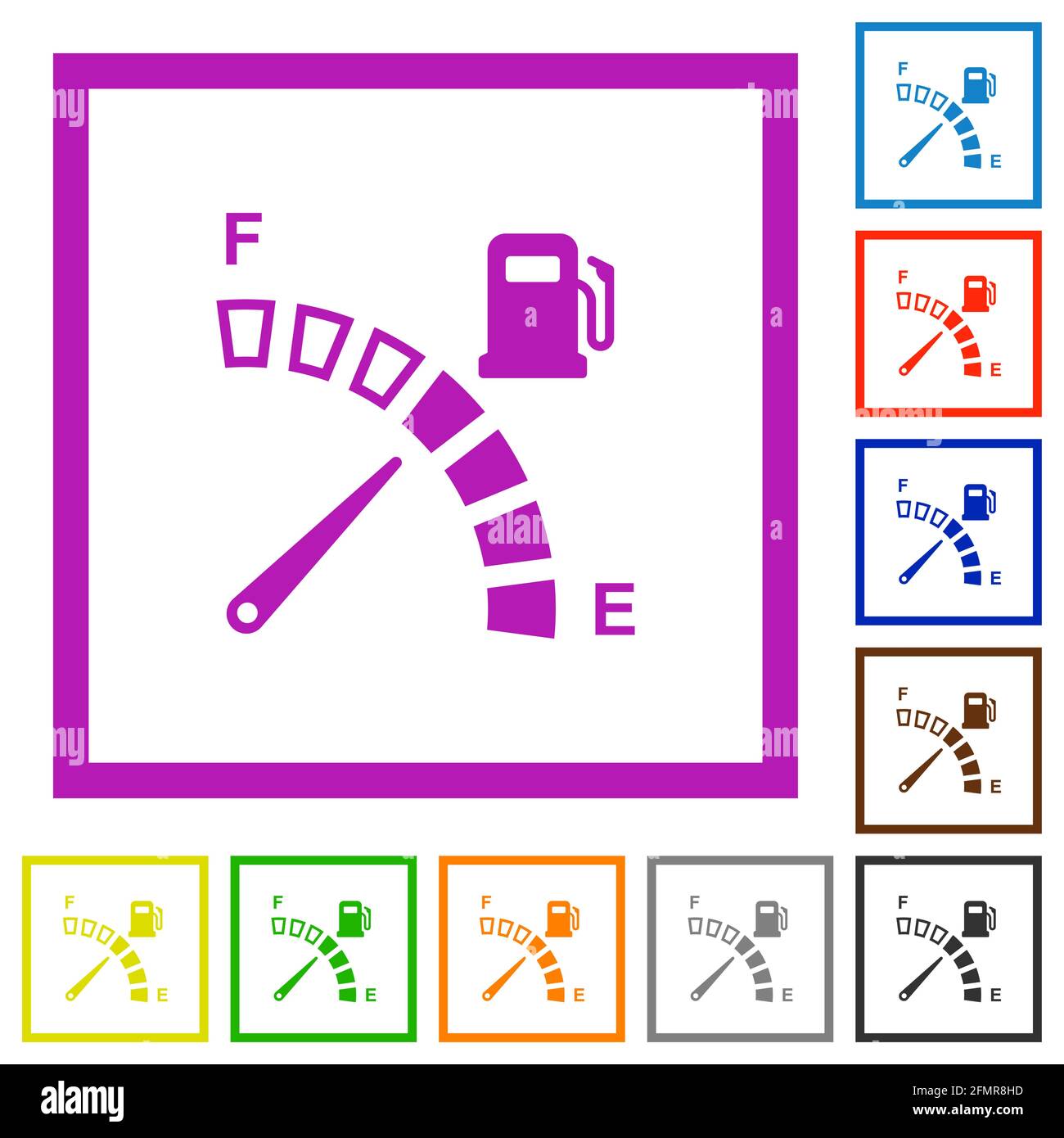 Fuel gauge flat color icons in square frames on white background Stock ...