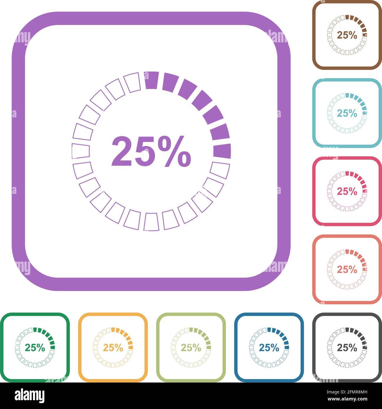 25 Percent Loaded Simple Icons In Color Rounded Square Frames On White