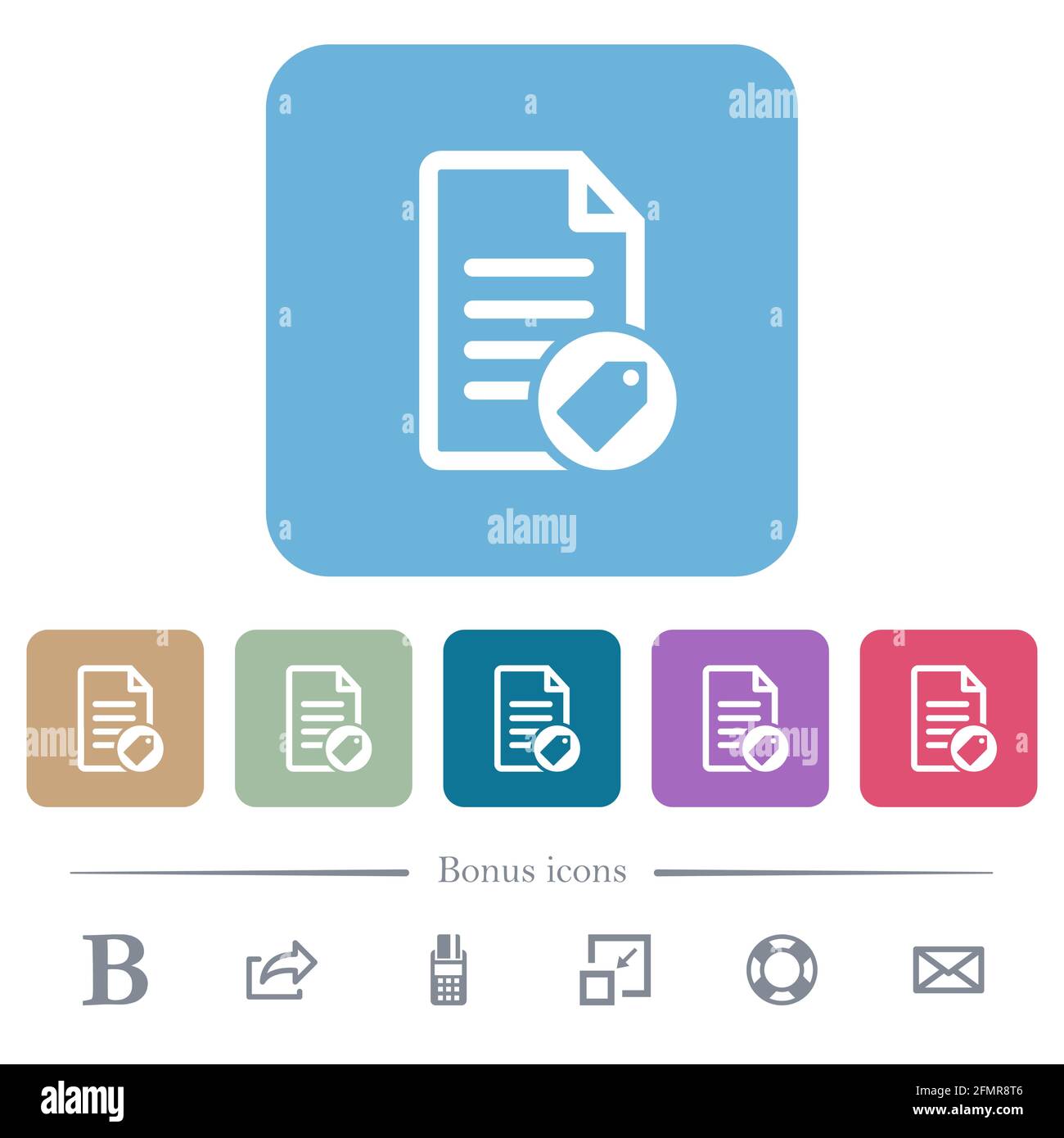 Tagging document white flat icons on color rounded square backgrounds ...