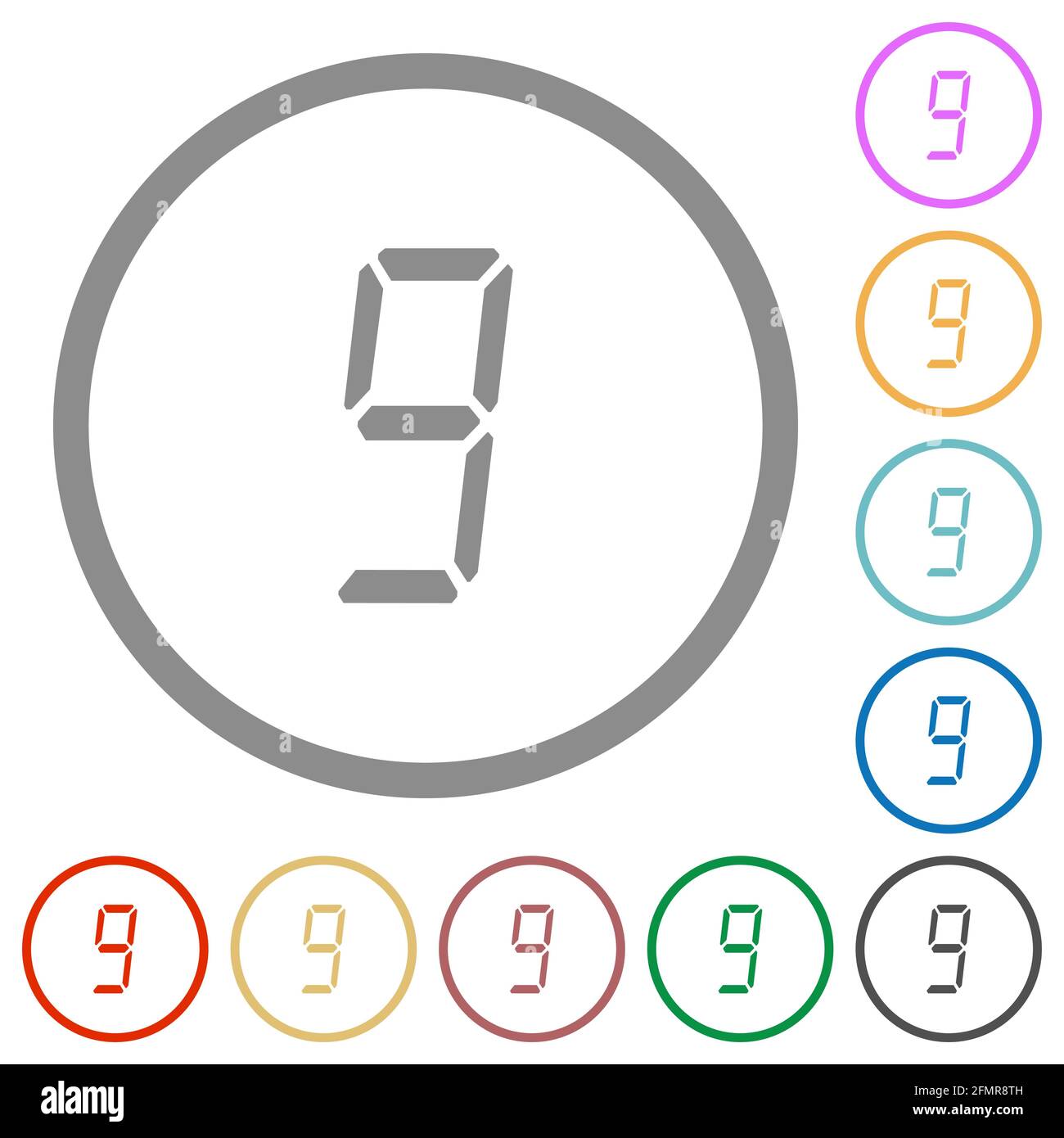 digital number nine of seven segment type flat color icons in round ...
