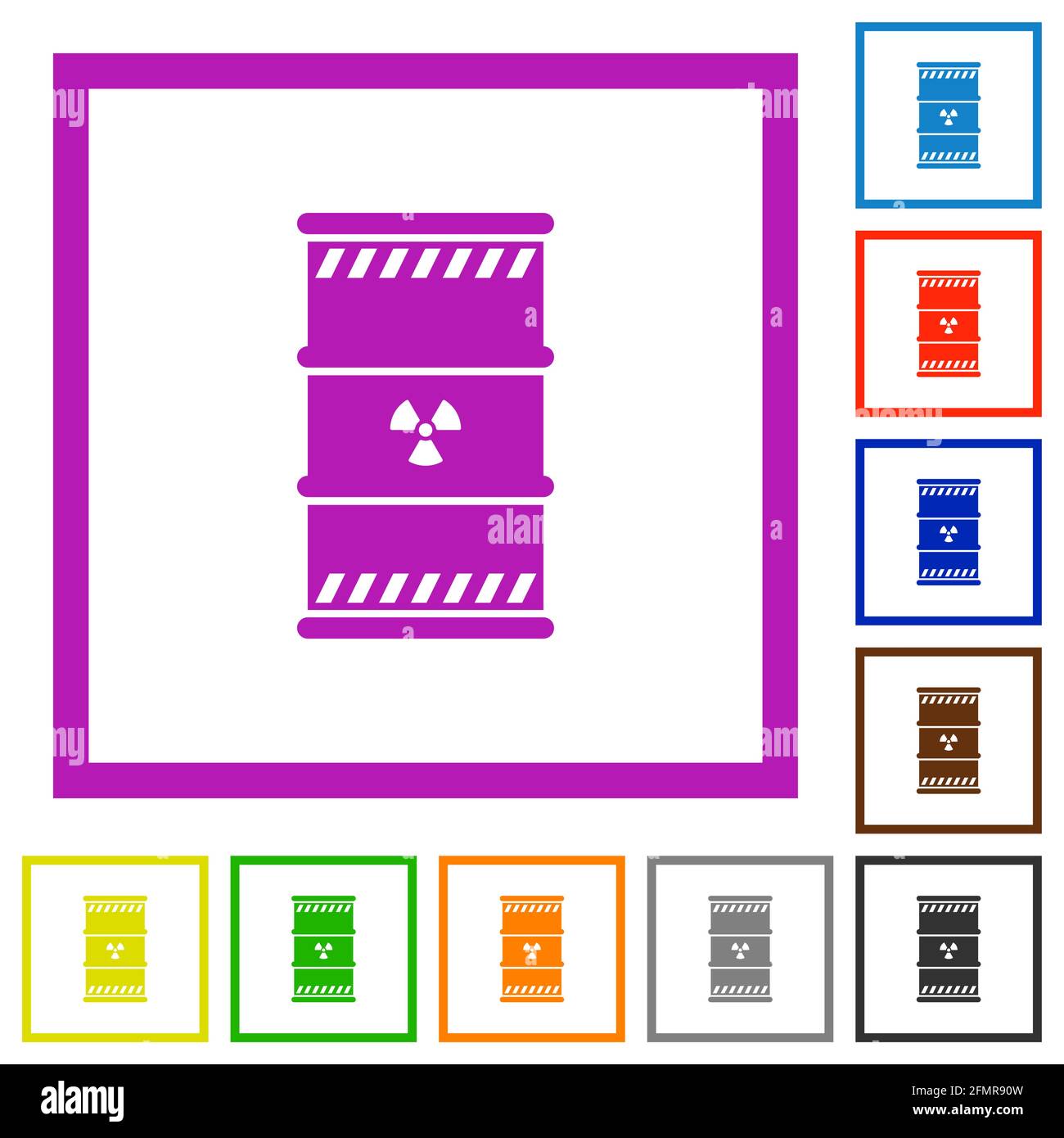 Radioactive waste flat color icons in square frames on white background ...