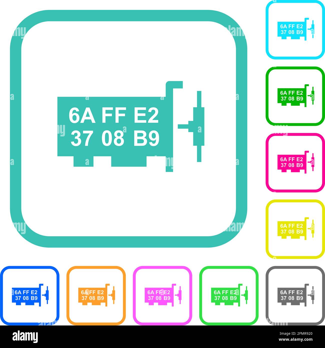 Network mac address vivid colored flat icons in curved borders on white ...