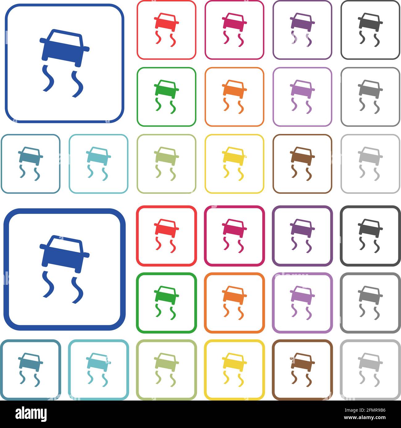 Slippery road dashboard indicator color flat icons in rounded square ... Slippery road dashboard indicator color flat icons in rounded square ...