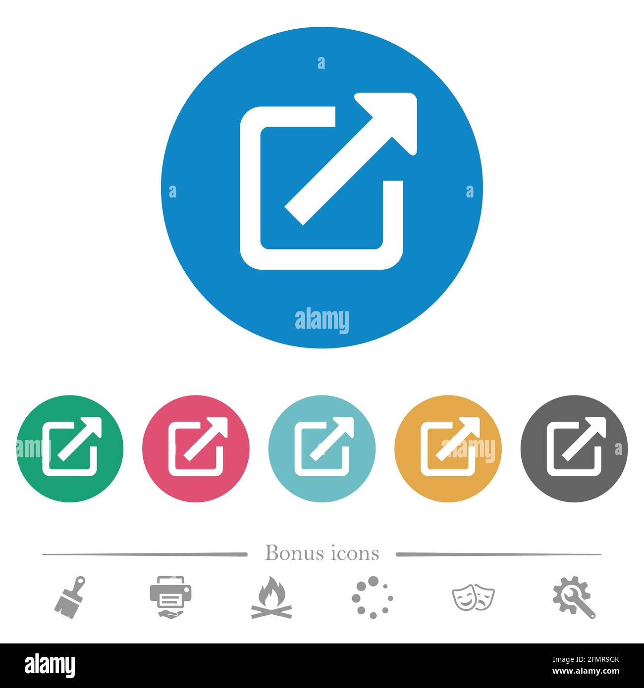 Open in new window flat white icons on round color backgrounds. 6 bonus ...