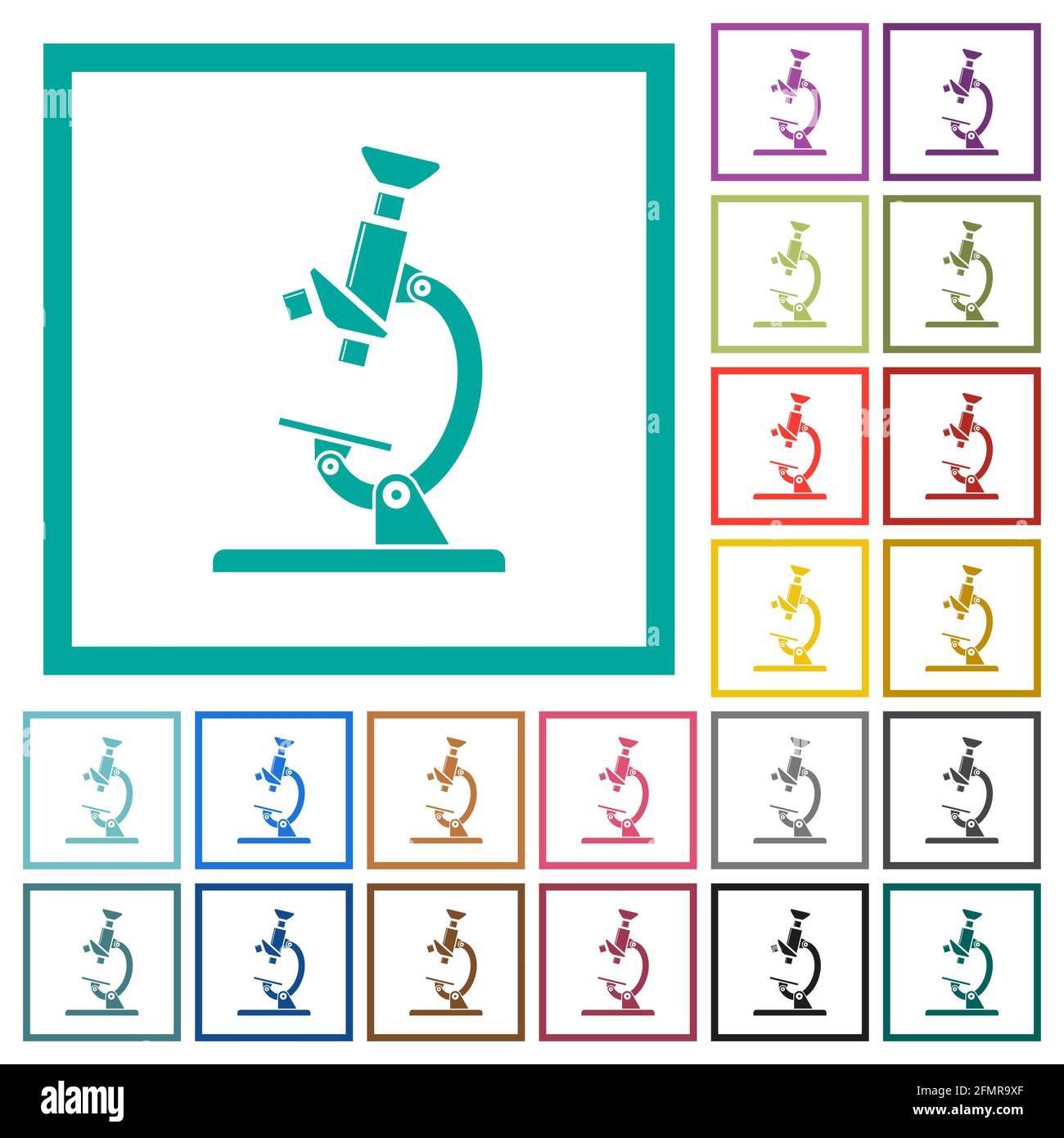 Microscope flat color icons in circle shape outlines. 12 bonus icons ...