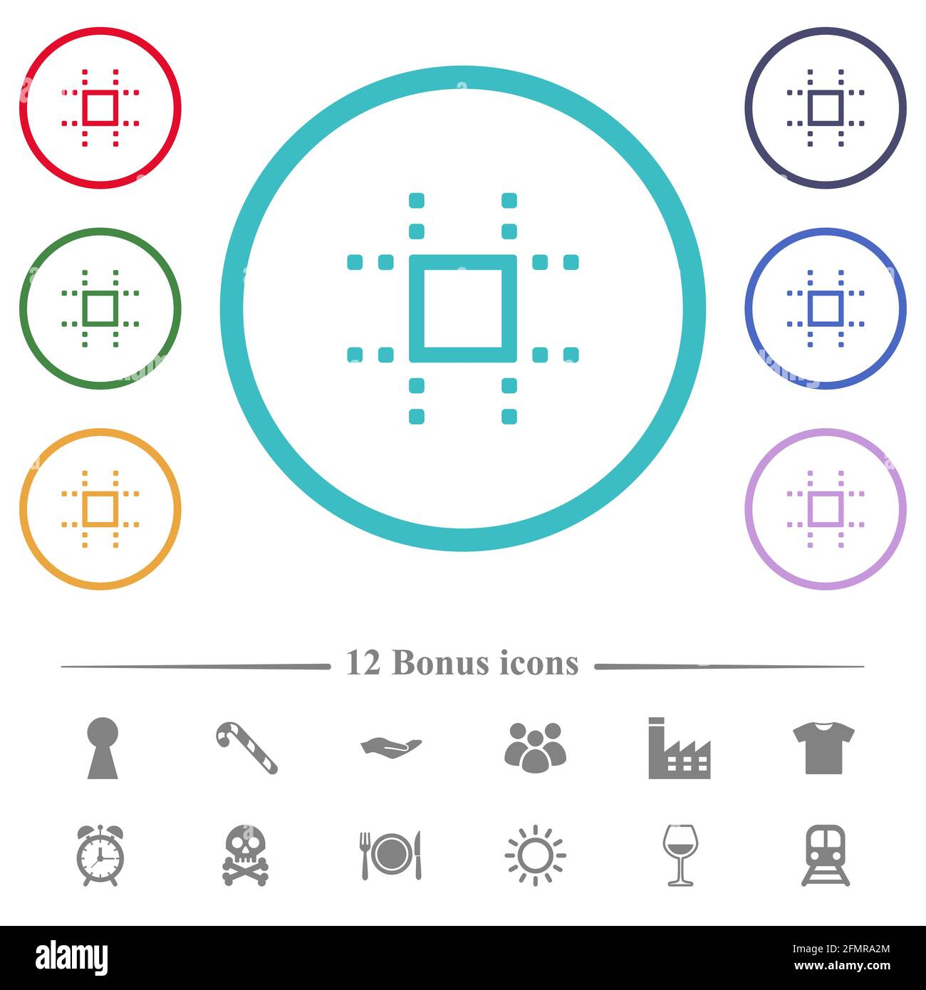 Snap to grid flat color icons in circle shape outlines. 12 bonus icons ...