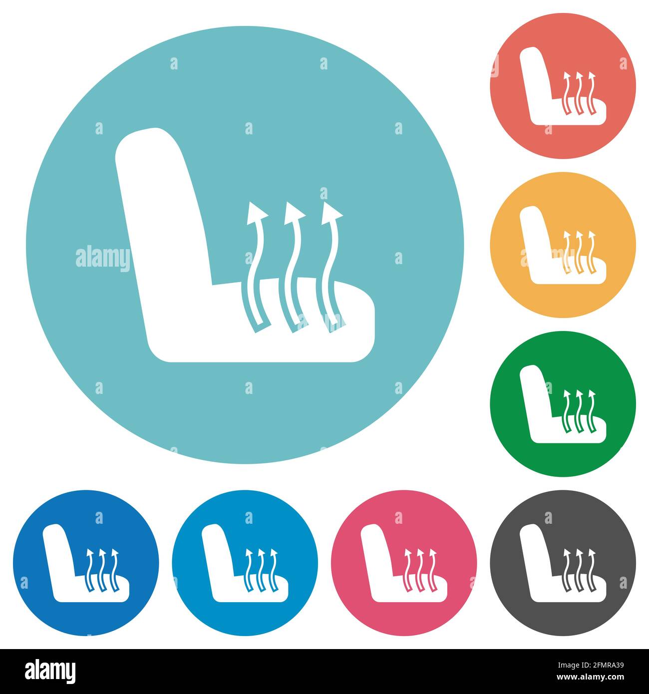 Car seat heating flat white icons on round color backgrounds Stock ...