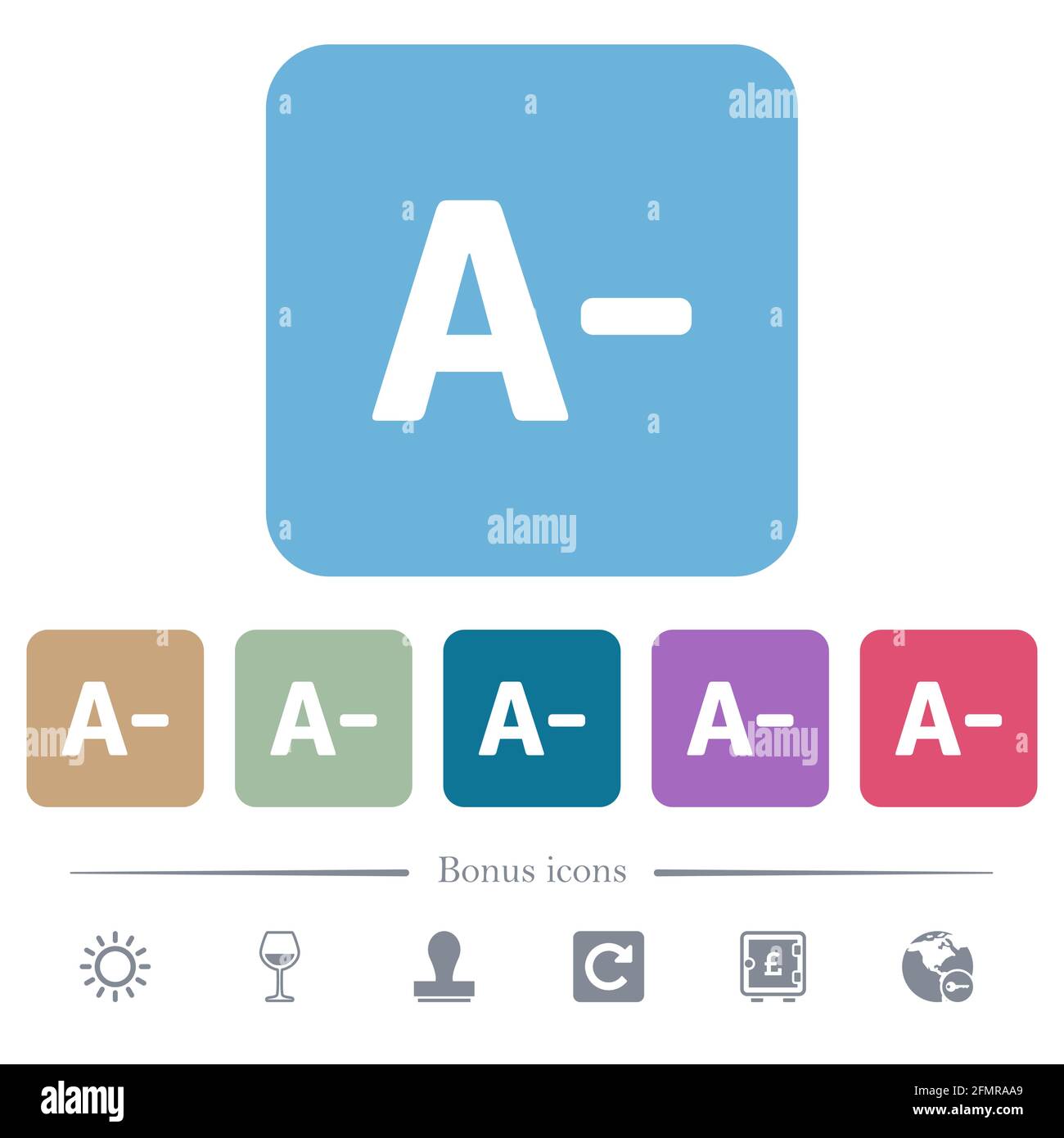 Decrease font size white flat icons on color rounded square backgrounds. 6 bonus icons included ...