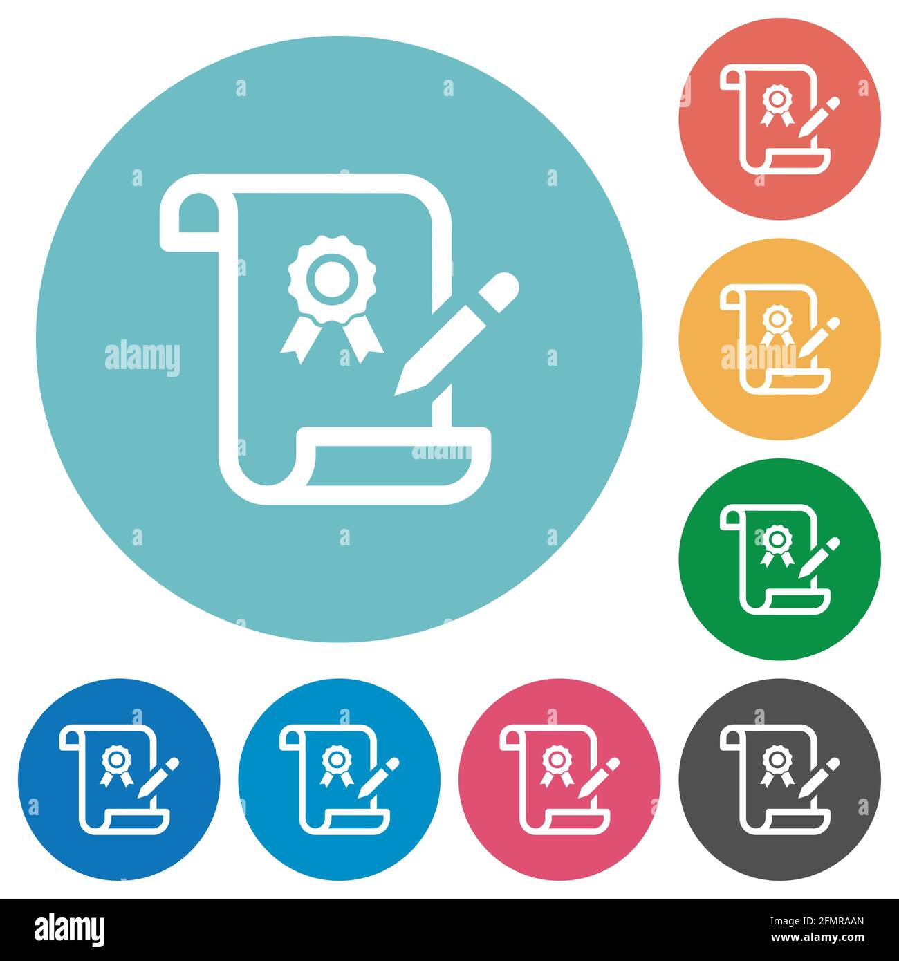 Signing certificate flat white icons on round color backgrounds Stock ...