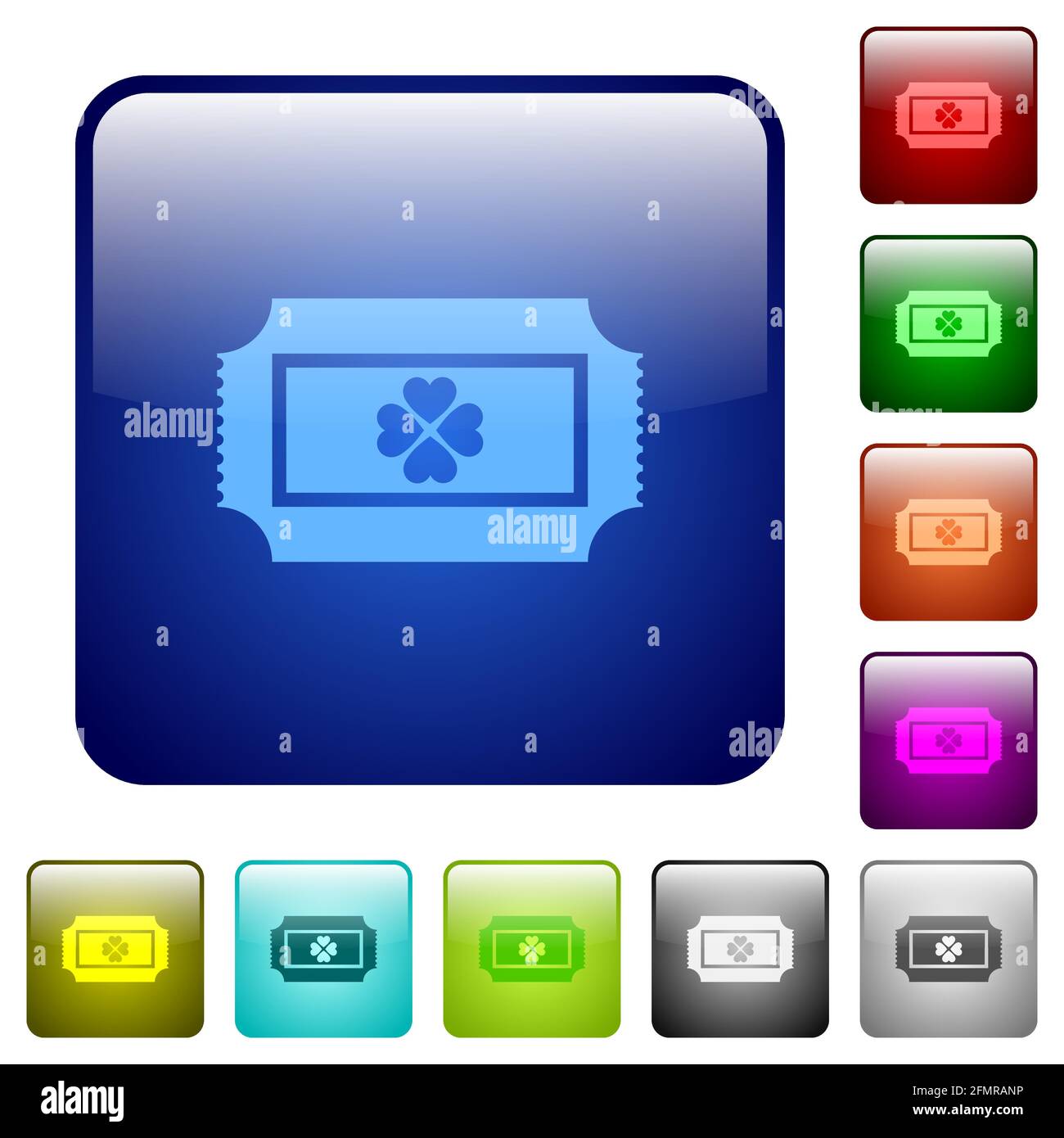 Lottery ticket icons in rounded square color glossy button set Stock ...