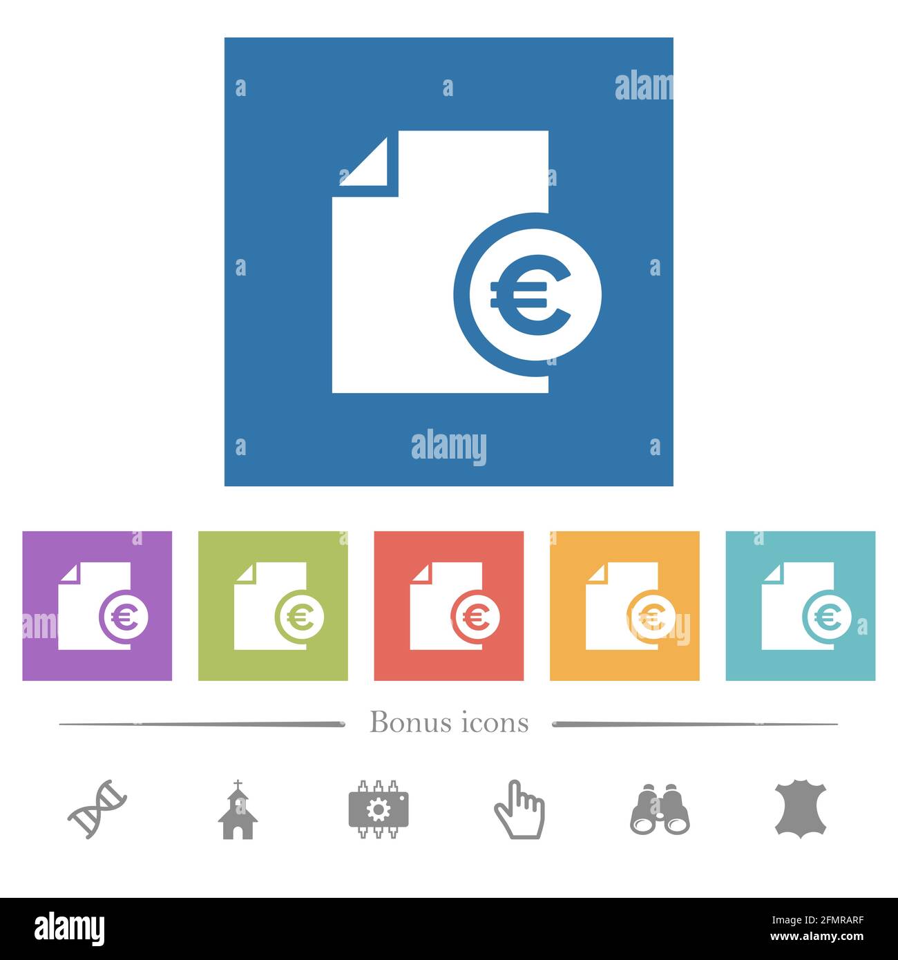 Euro financial report flat white icons in square backgrounds. 6 bonus ...